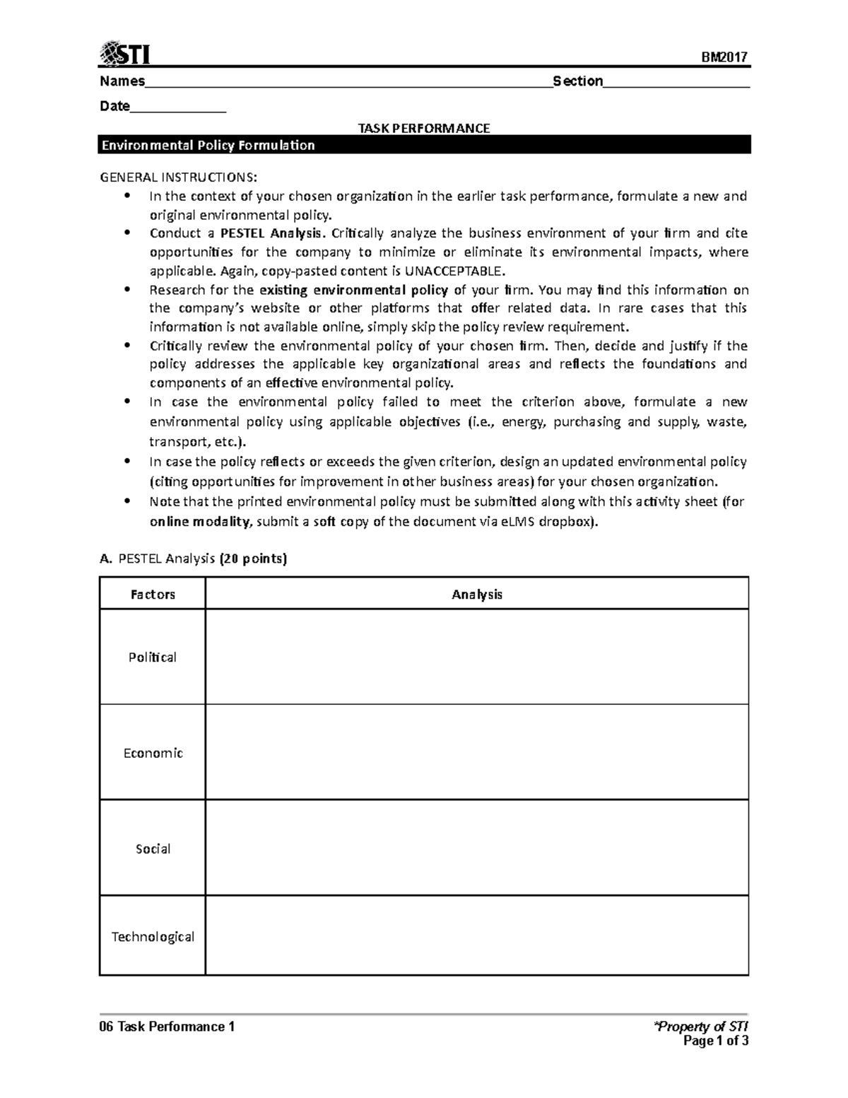06 Environmental Policy Formulation - Task Performance 1 - Studocu