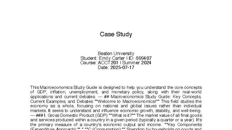 ACCT201 Macroeconomics Study Guide: GDP, Inflation, and Debates - Studocu