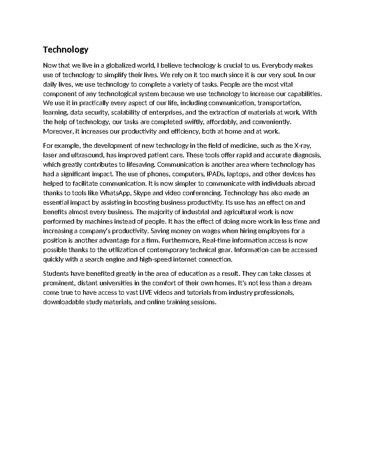 Debate on Technology's Role in a Globalized World - Studocu