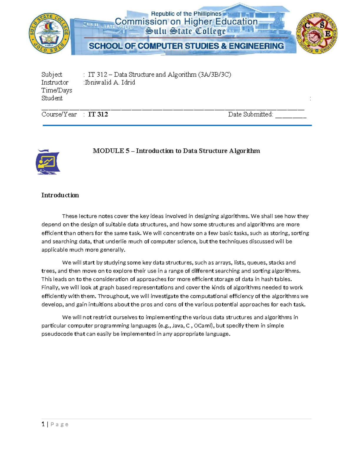 IT 312 Data Structures & Algorithms: Module 5 Lecture Notes - Studocu