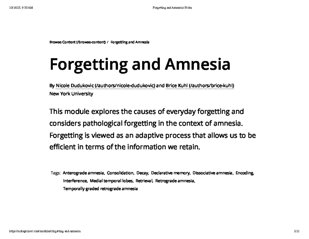 PSY 101: Forgetting and Amnesia - Understanding Memory Loss Mechanisms ...