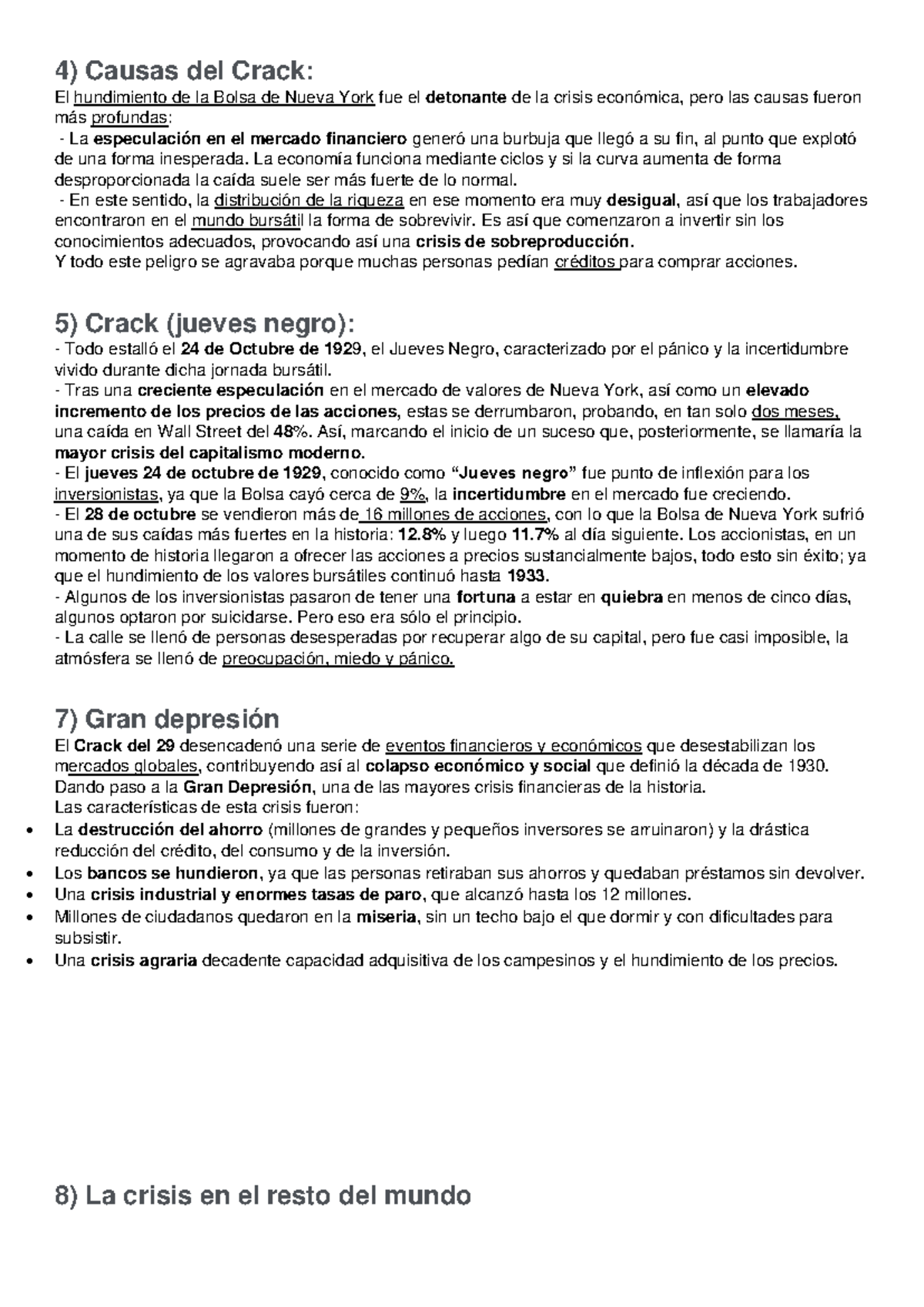Causas y Consecuencias del Crack del 29: Análisis Económico - Studocu