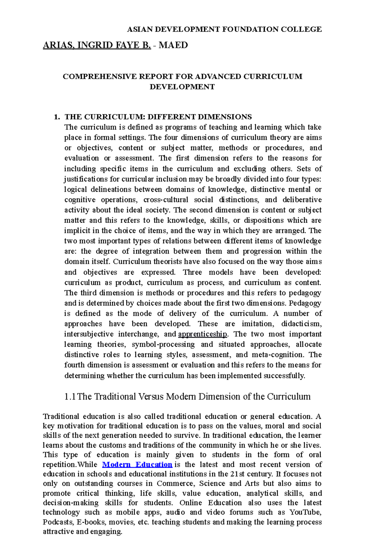 Comprehensive Report on Advanced Curriculum Development (MAED) - Studocu