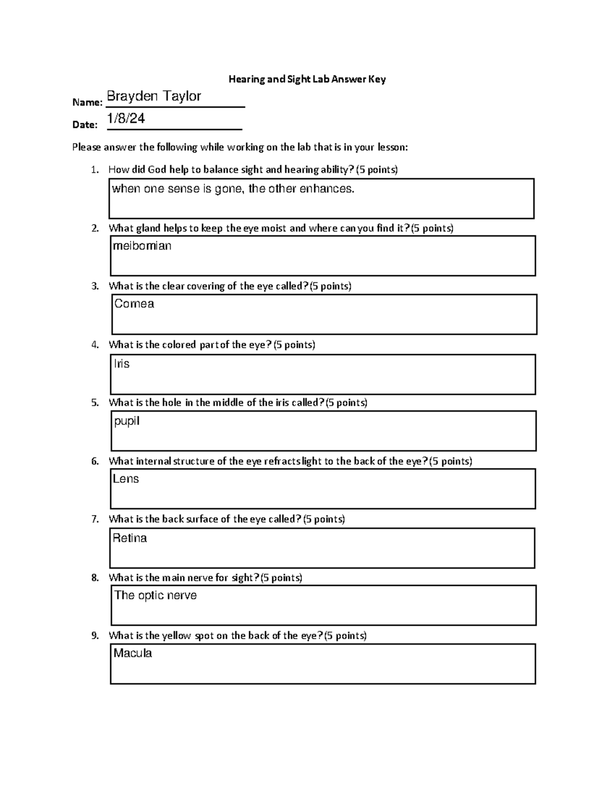 Hearing and Sight Lab Answer Key - Complete Guide - Studocu