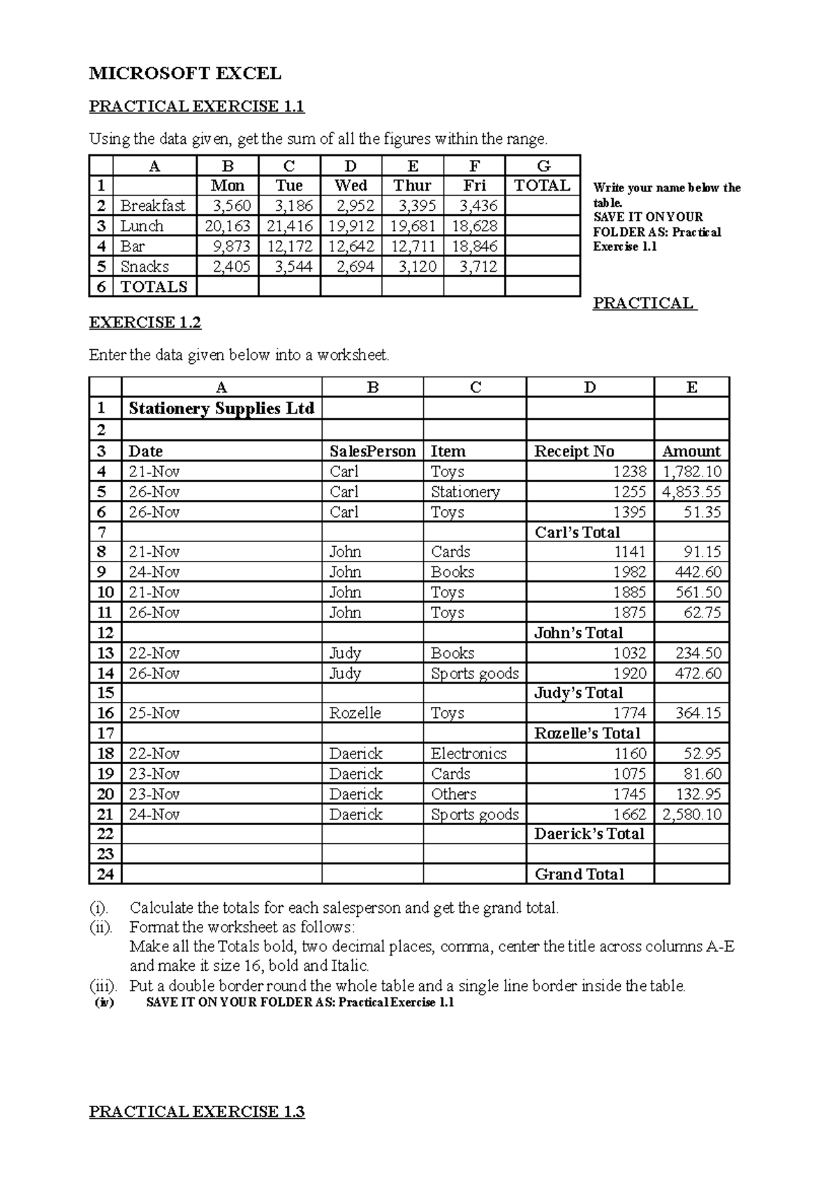 Practical Exercises on Microsoft Excel (EXC 101) - Studocu