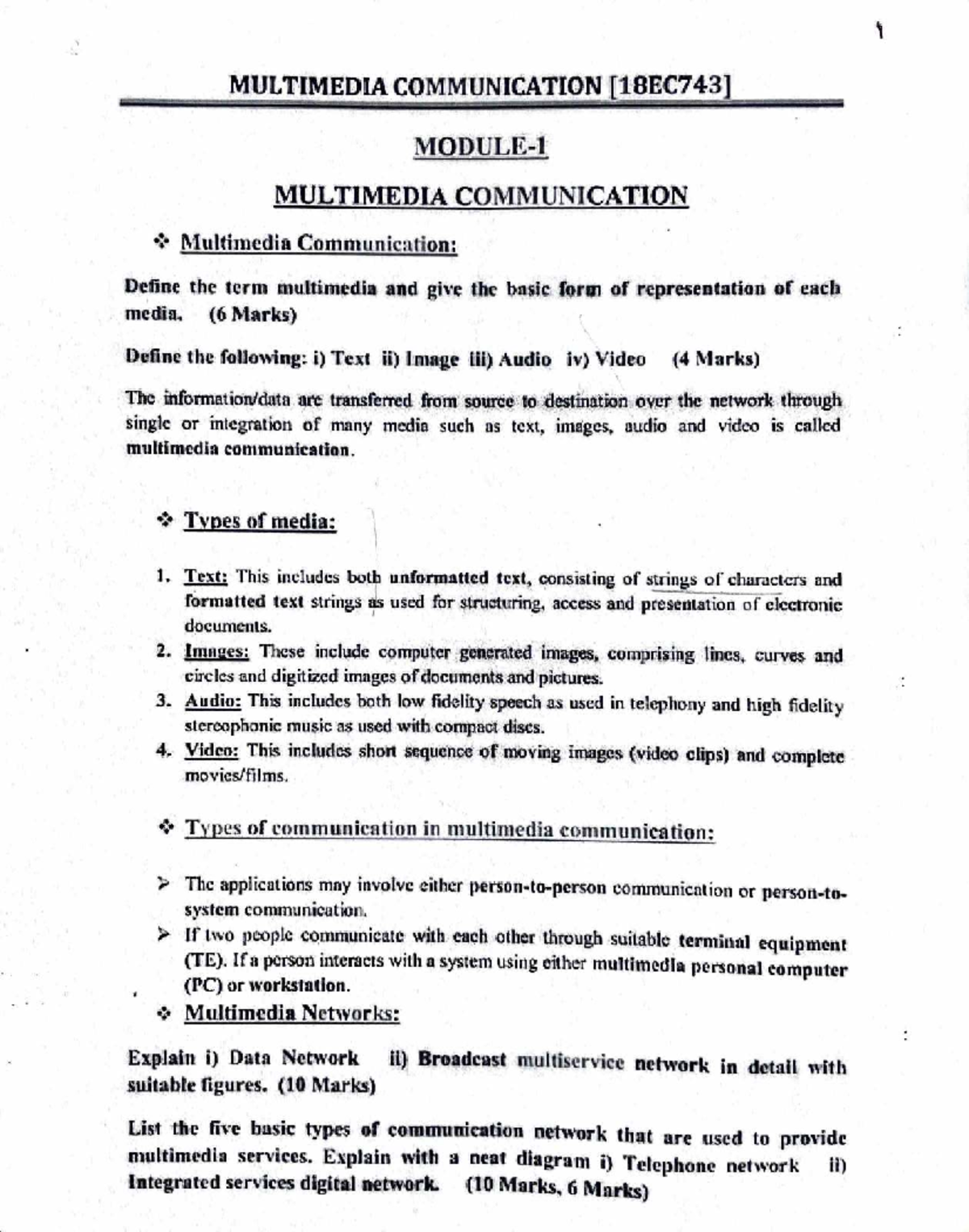 Module 1 Multimedia communication notes - MULTIMEDIA COMMUNICATION ...