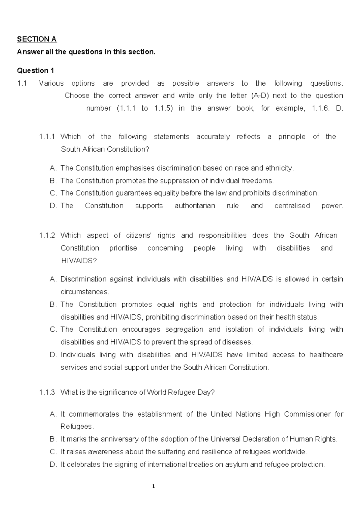 EXAM Grade 9: Constitutional Principles and Rights Assessment - Studocu
