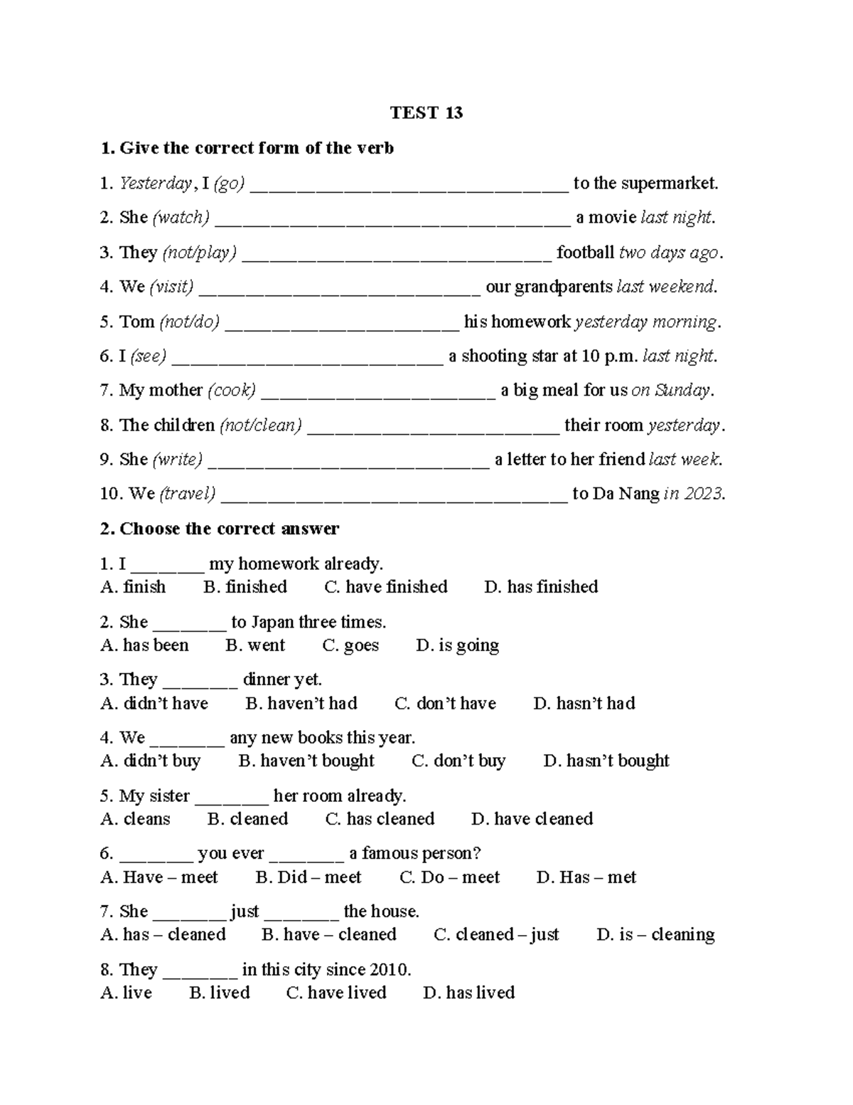 TEST 13 - English Verb Forms and Fun Day Trip Activities - Studocu