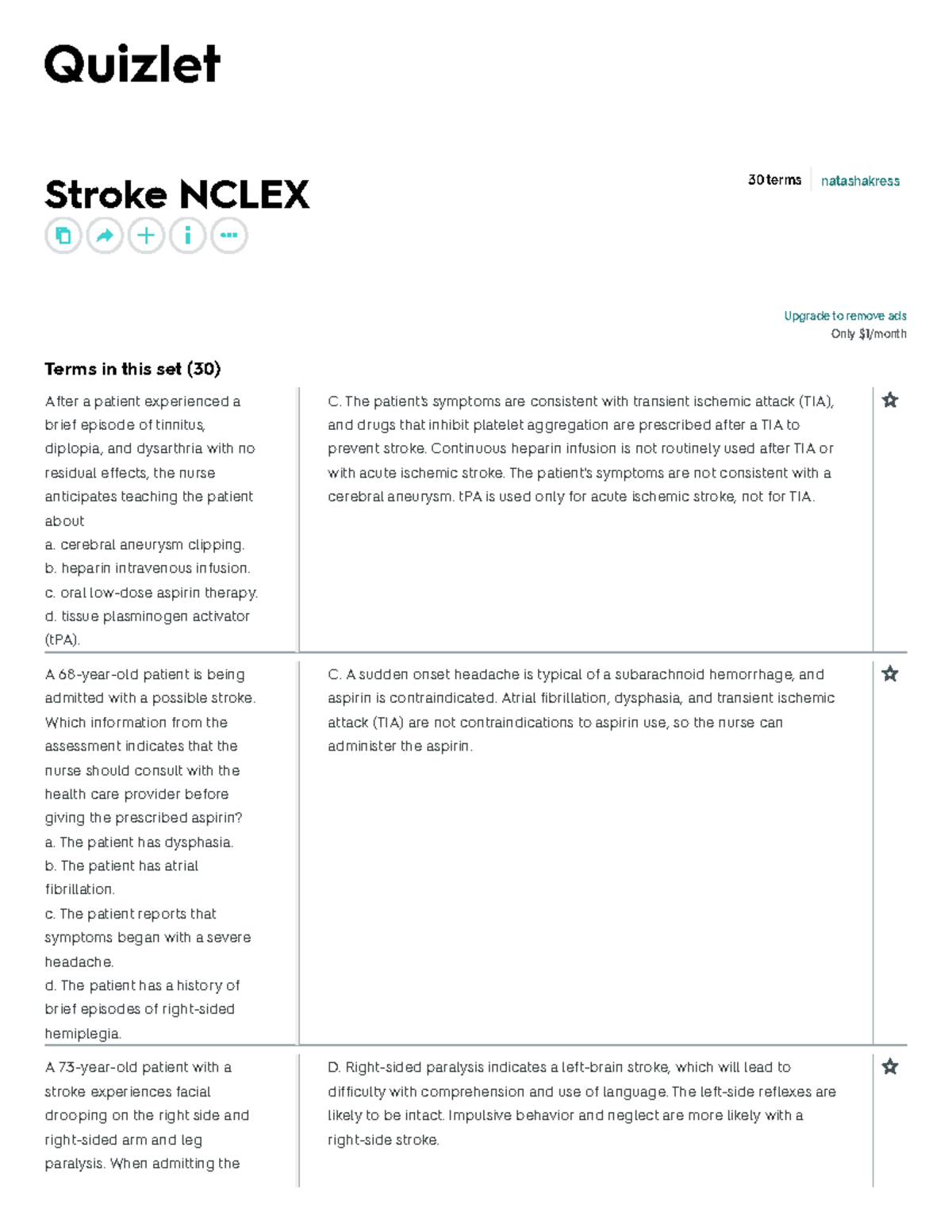 Stroke Nclex Flashcards Quizlet - Stroke NCLEX 30 terms natashakress ...