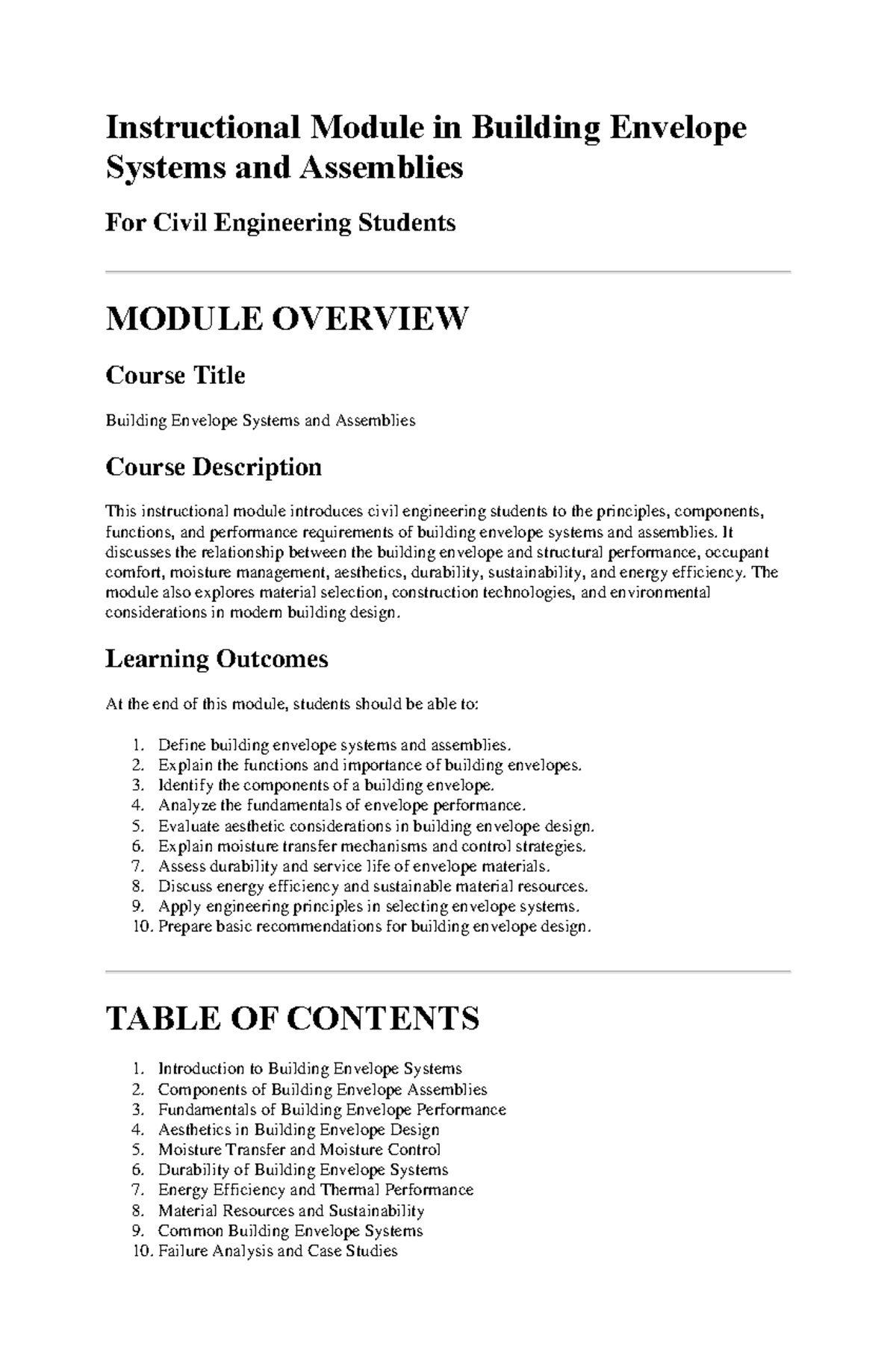 Final Lecture Notes for CE 321: Building Envelope Systems and ...