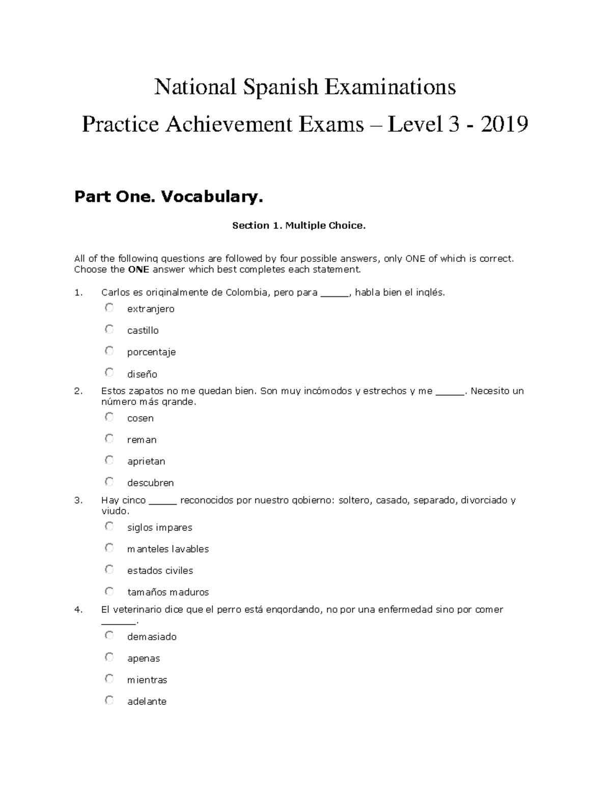 2019 National Spanish Exams Achievement Level 3 Practice Tests - Studocu