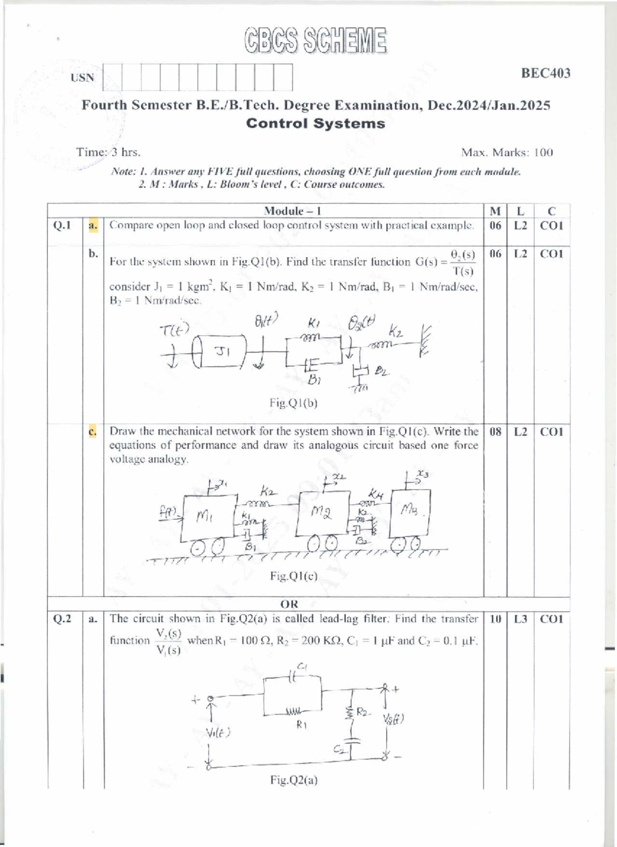 BEC403 Control Systems Dec-Jan Exam Question Paper - Studocu
