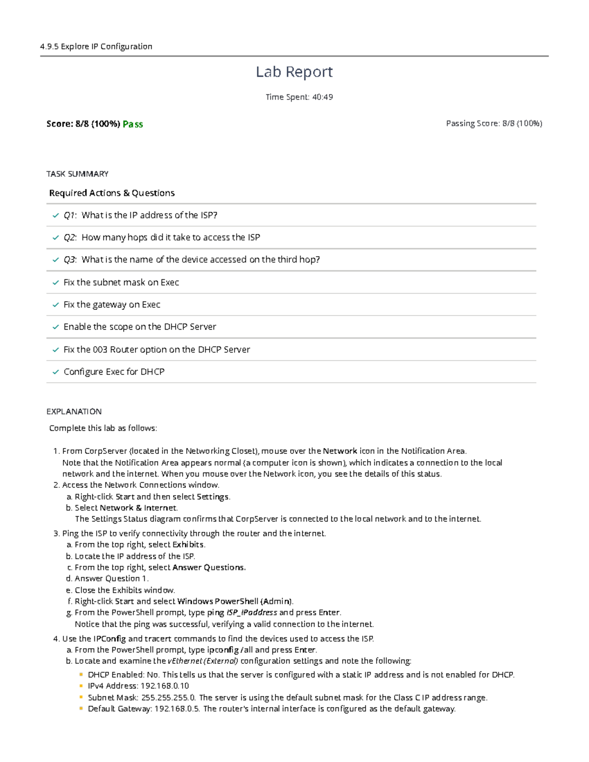 Lab Report: 4.9.5 IP Configuration Troubleshooting Guide - Studocu