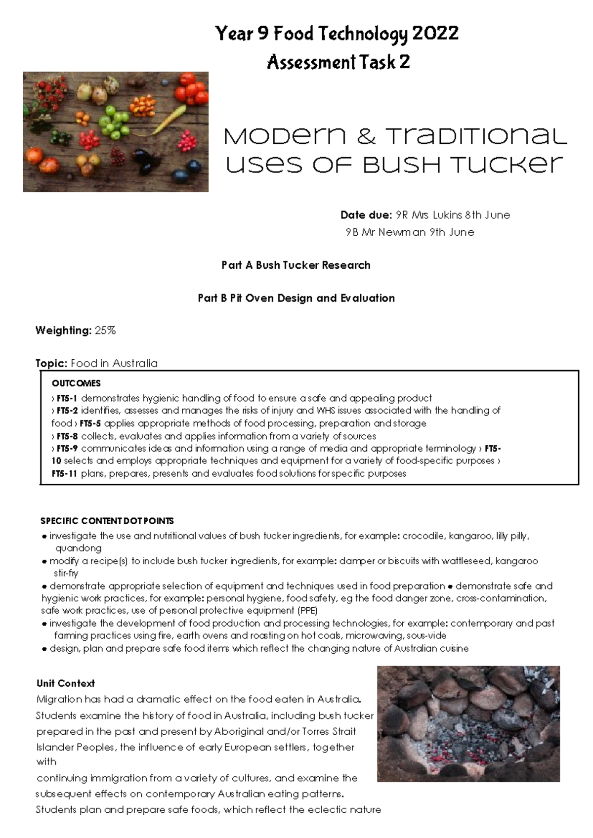 Year 9 Food Tech: Bush Tucker Assessment Task (FT2022) - Studocu