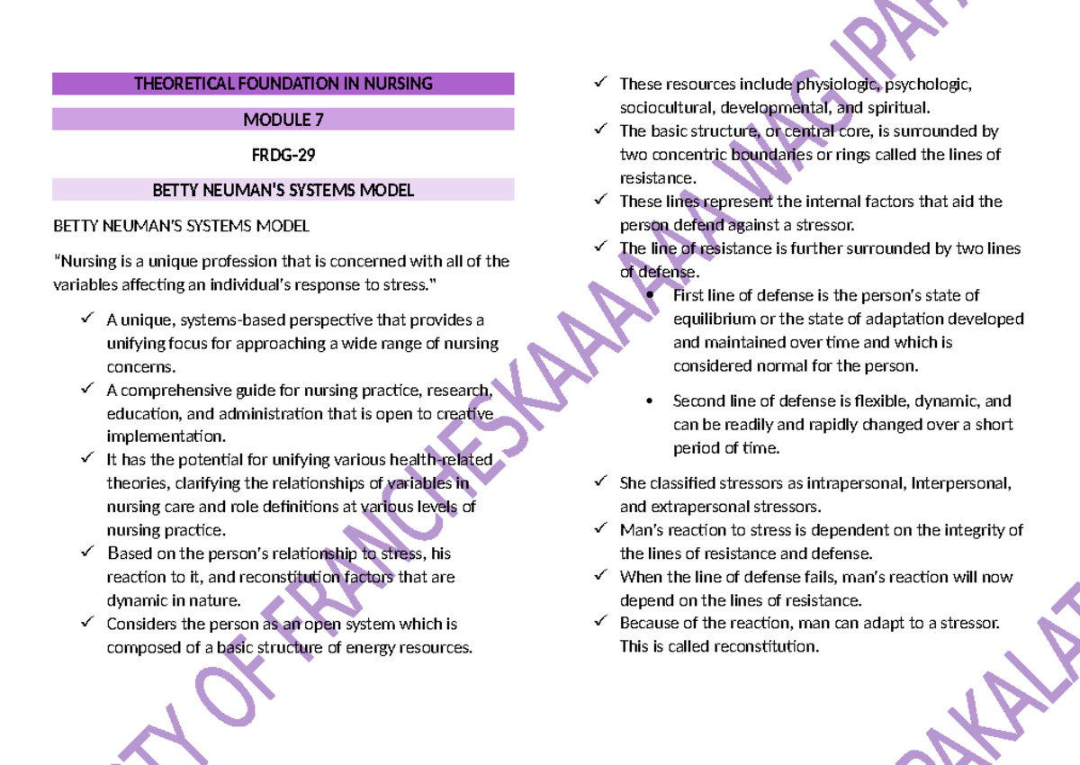 Theoretical Foundations in Nursing: Module 7 - Betty & Dorothy Models ...