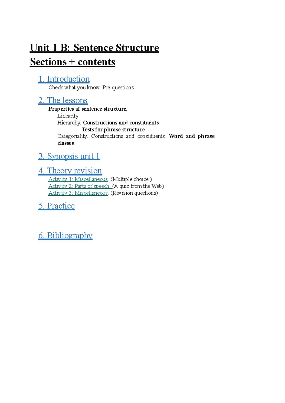 05. Grammar - Unit 1B - Sentence Structure Notes - Studocu