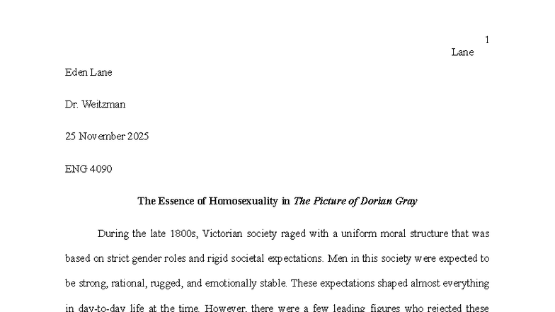 ENG 4090 Essay: Exploring Homosexuality in The Picture of Dorian Gray ...