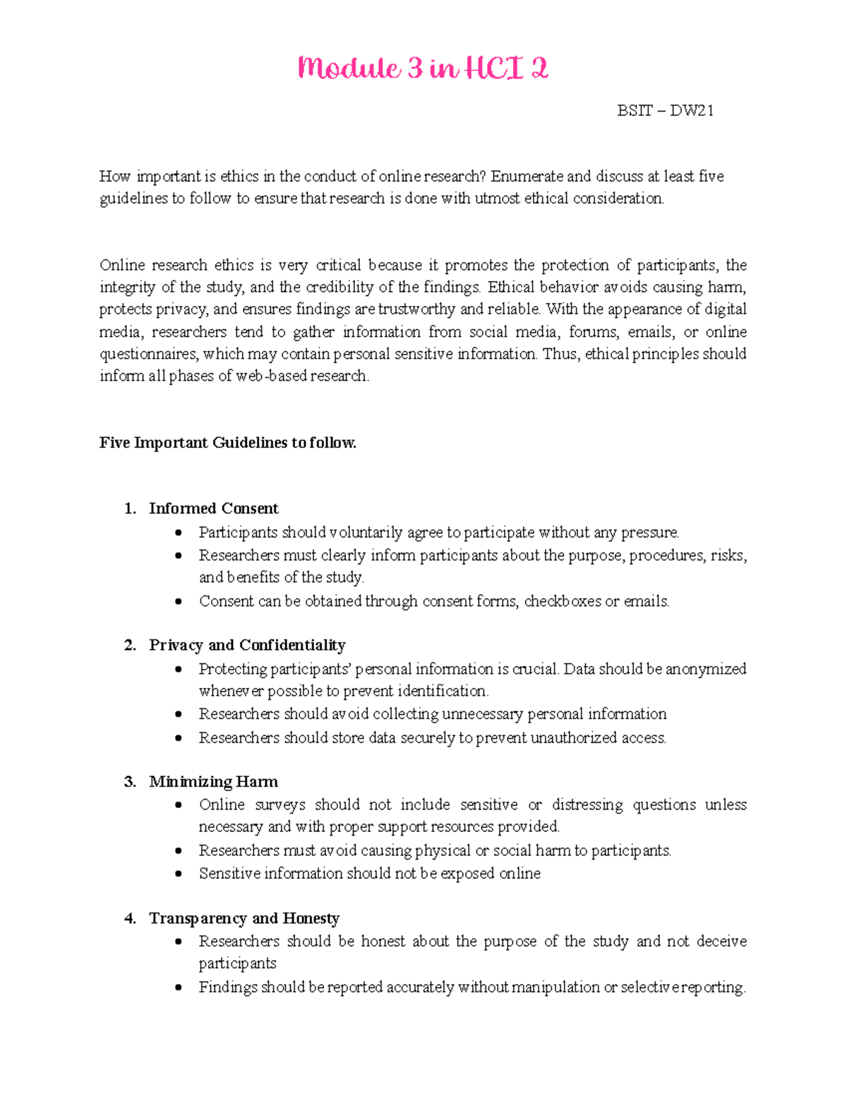 M3 - HCI 2 Ethics in Online Research: 5 Key Guidelines - Studocu