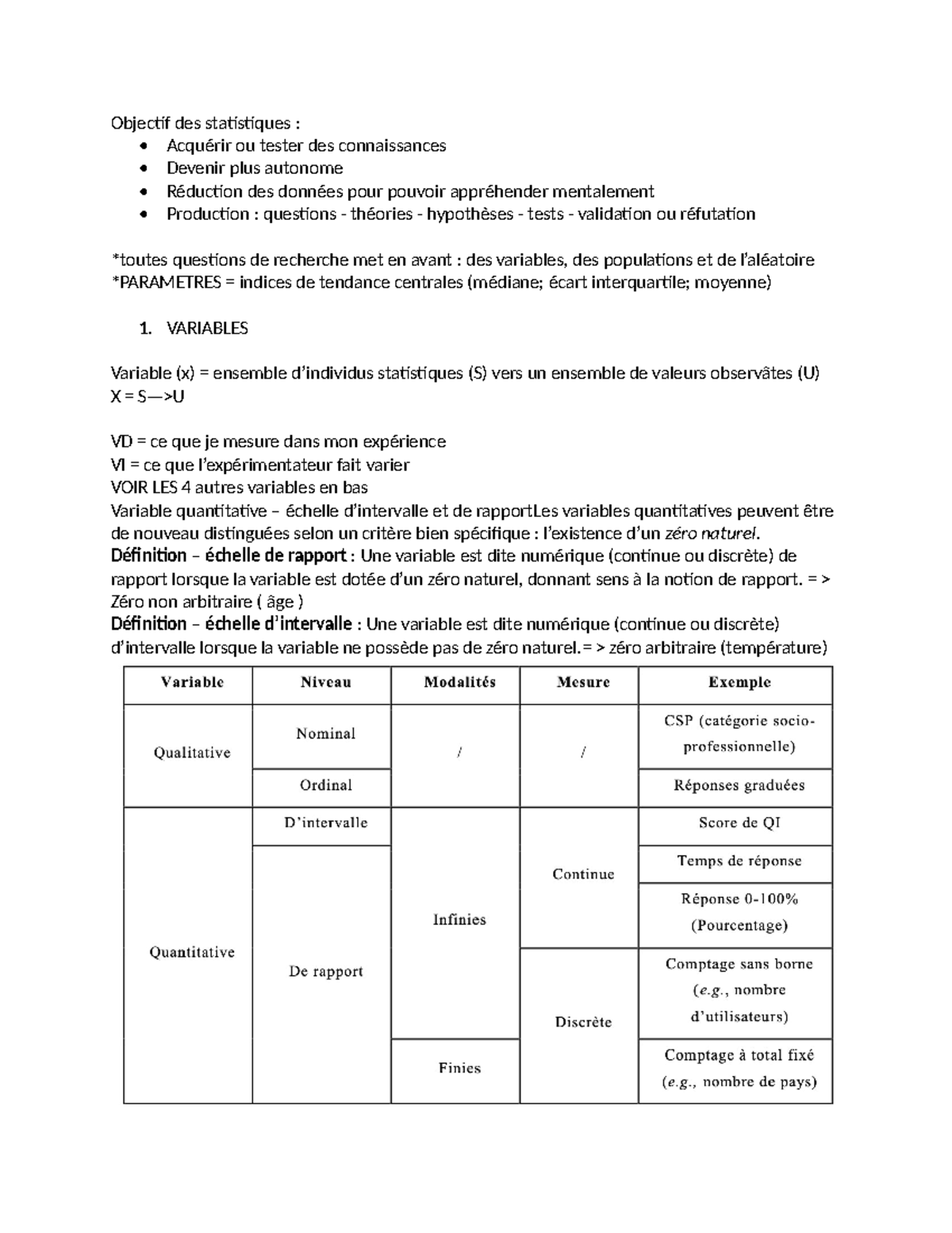 Fiche statistique - Objectif des statistiques : - Acquérir ou tester ...