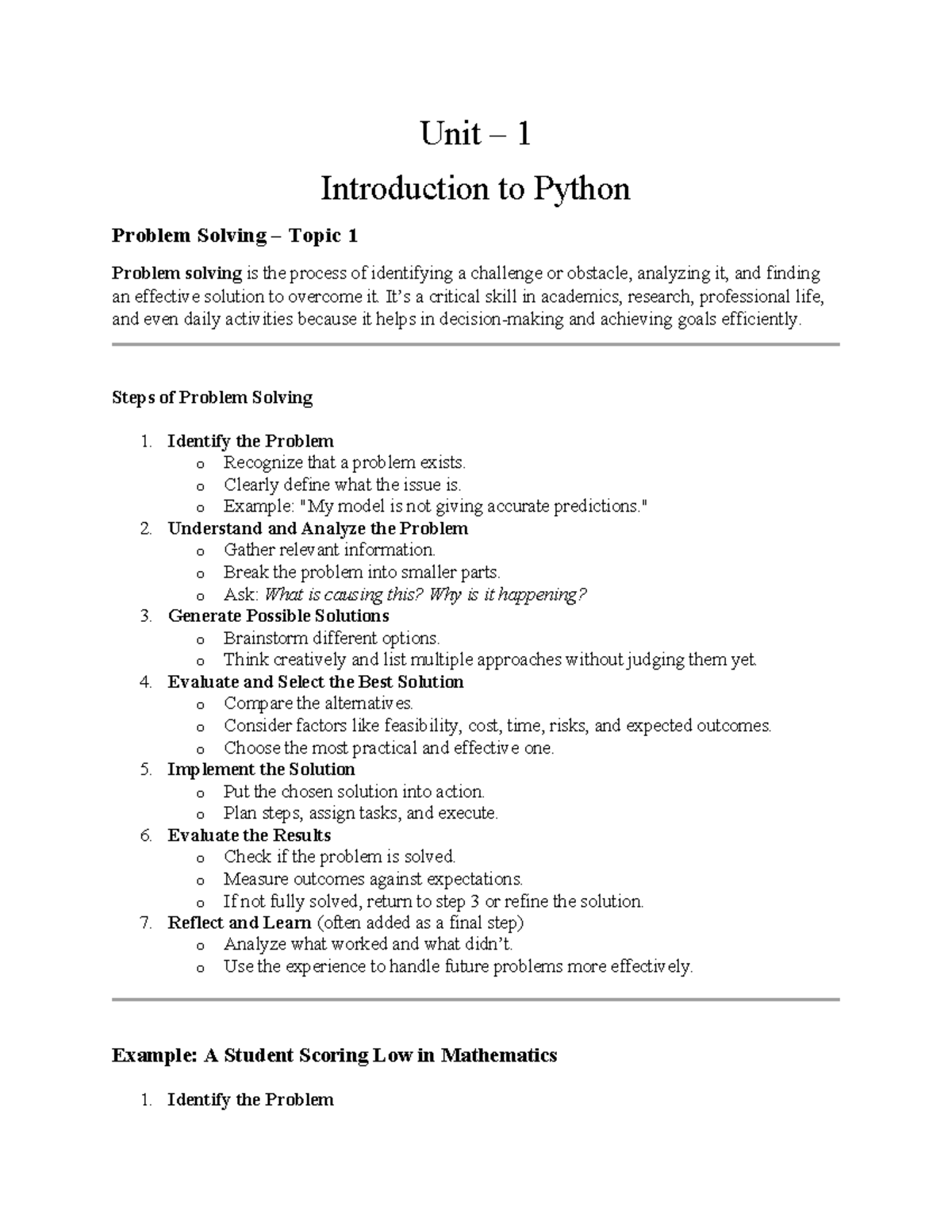 Unit 1: Intro to Python Problem Solving & Algorithm Development - Studocu