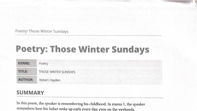 Poetry Analysis: Those Winter Sundays (ENG 101) - Studocu