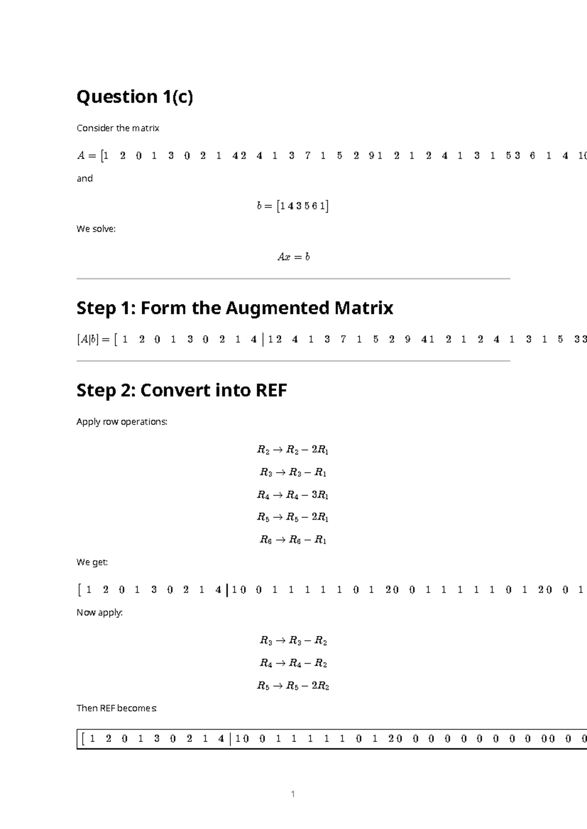 Linear Algebra Assignment Solution: Ax = b (Corrected) - Studocu