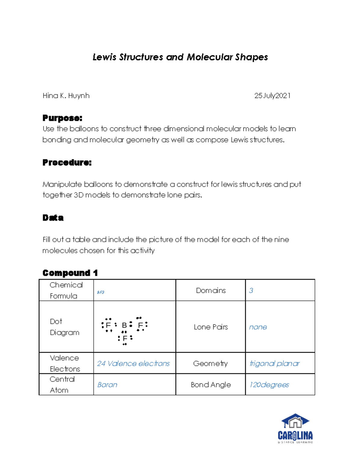 M6 Lab Report Lewis Structures and Molecular Shapes - Lewis Structures ...