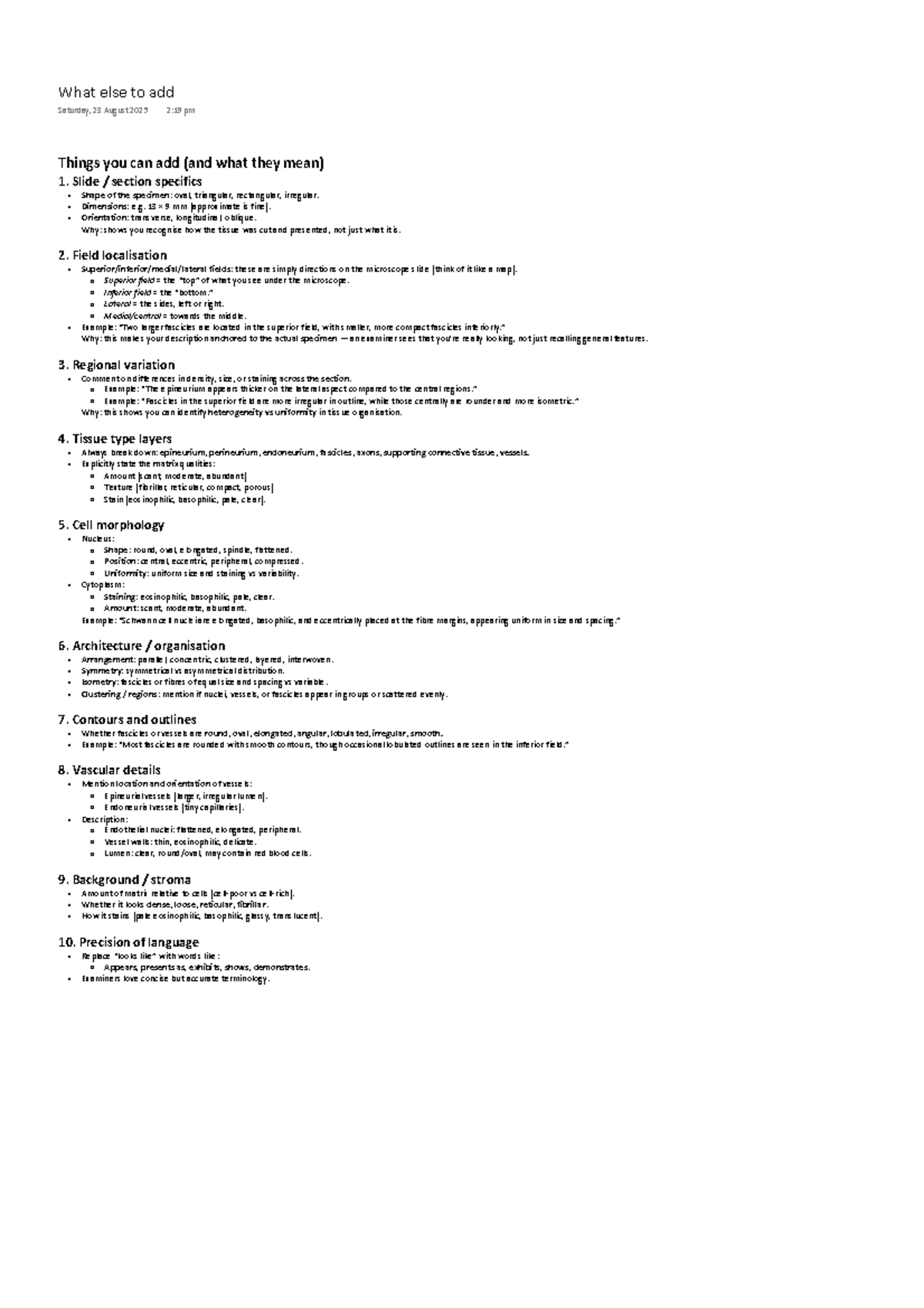 Histology (BIO 301) Key Additional Descriptions for Specimen Analysis ...