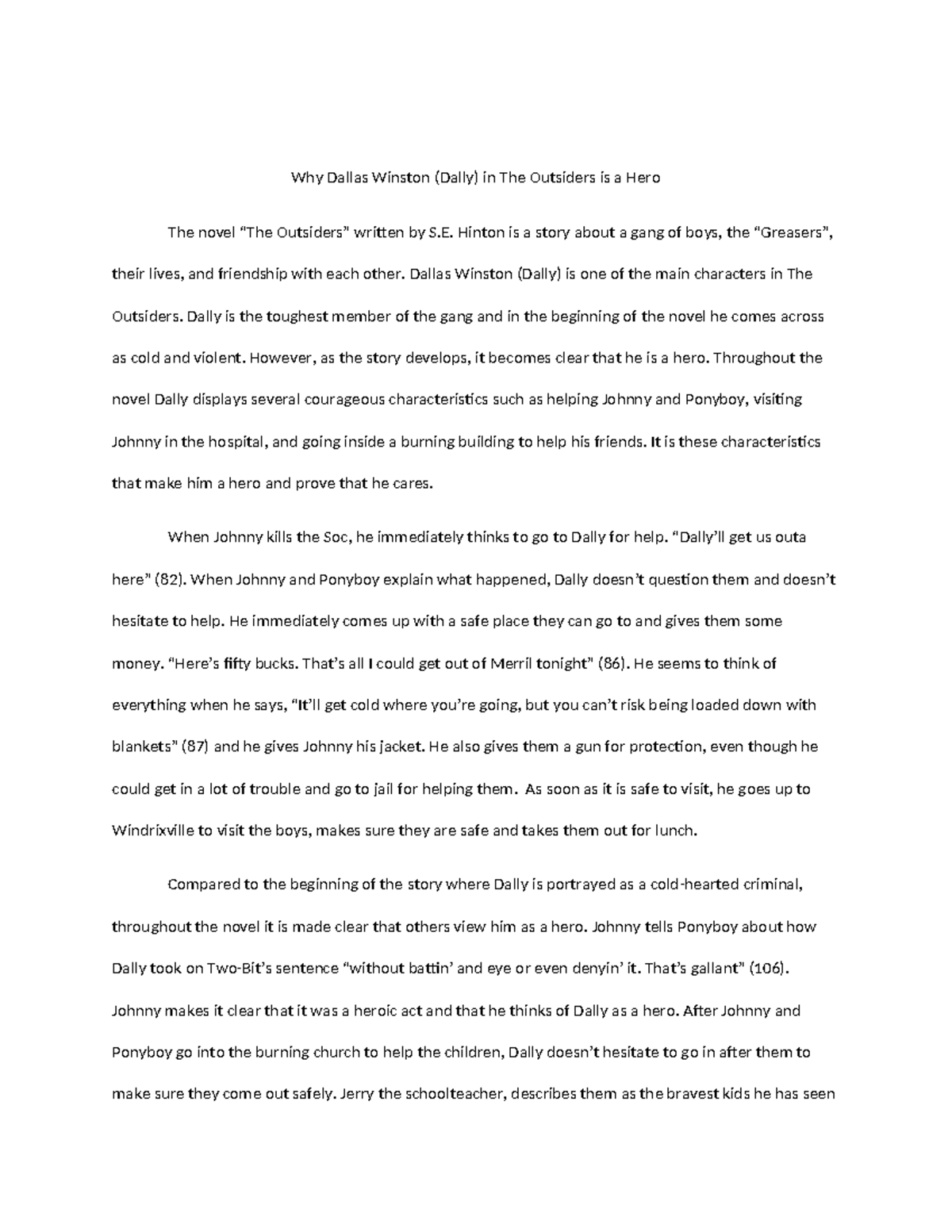 The Outsiders - Essay on Dally Winston's Heroic Qualities - Studocu