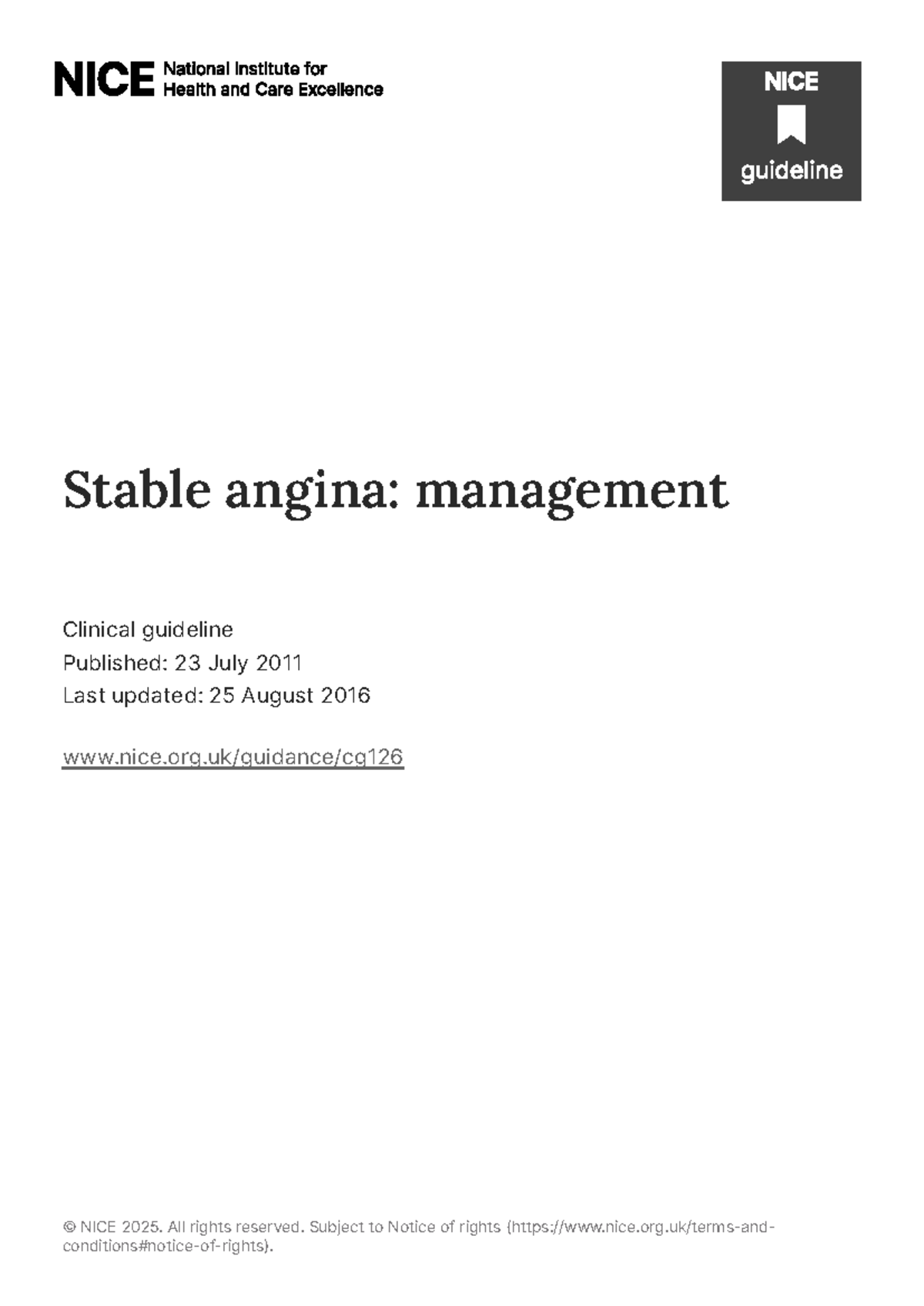 Stable Angina Management Guidelines (CG126) - NICE 2025 - Studocu