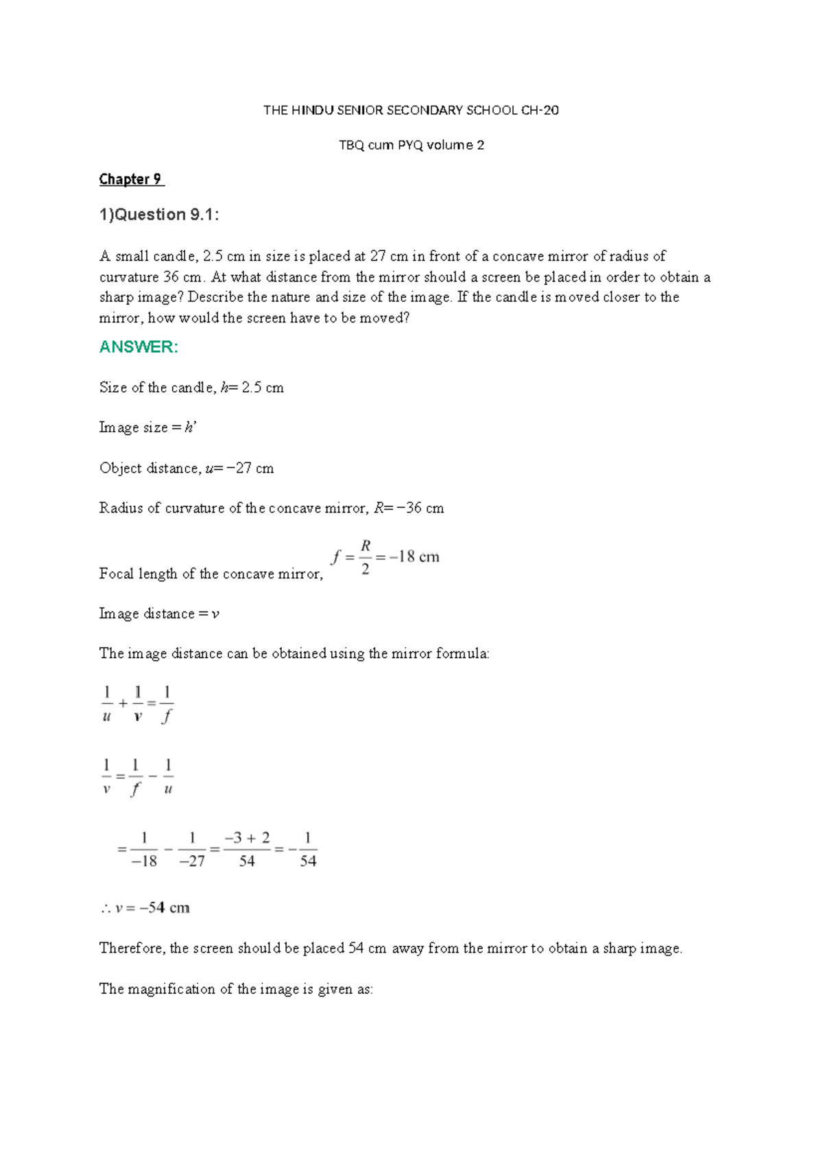 TBQ & PYQ Volume 2: Chapter 9 Numerical Solutions for Optics - Studocu