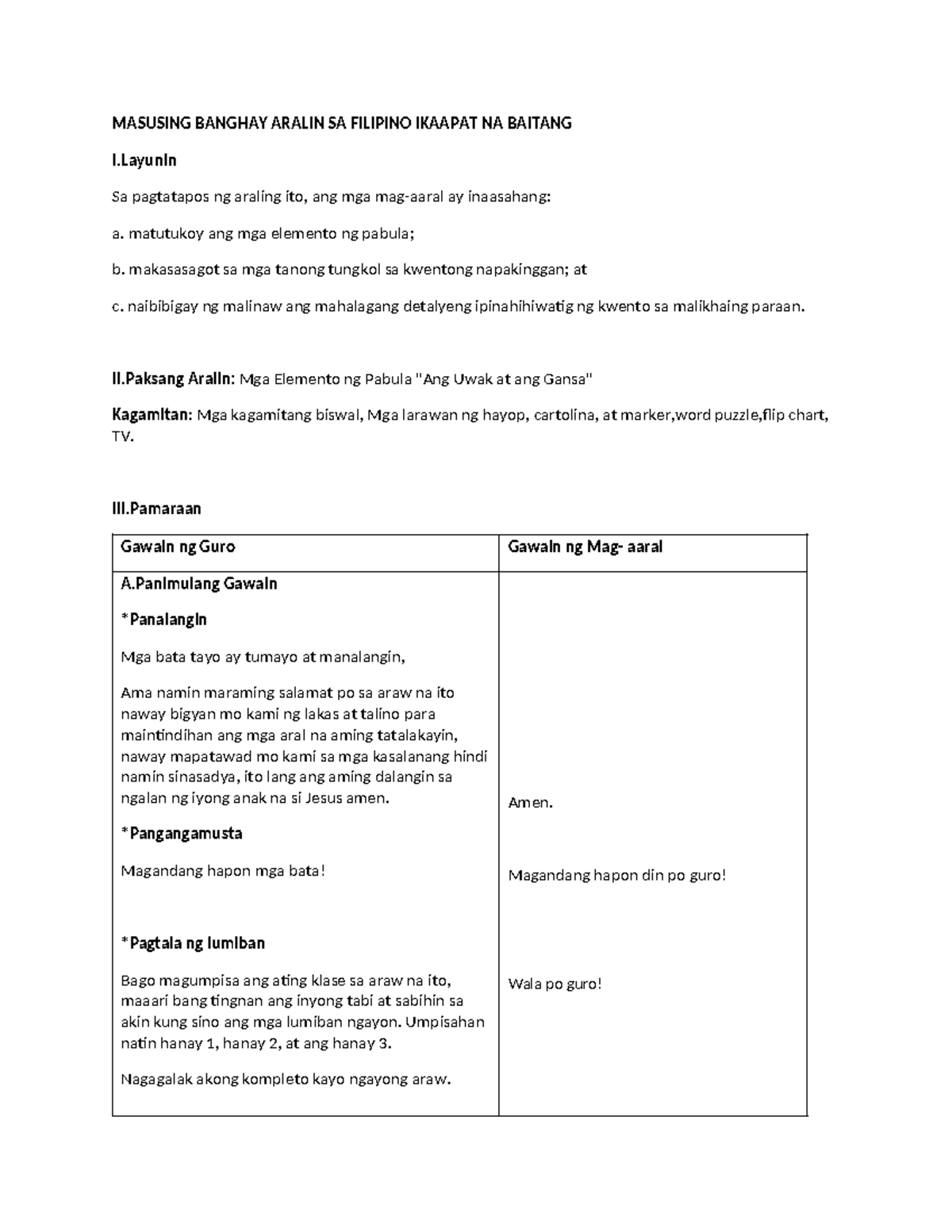Final Lesson Plan on Pabula (Filipino IV) - Studocu