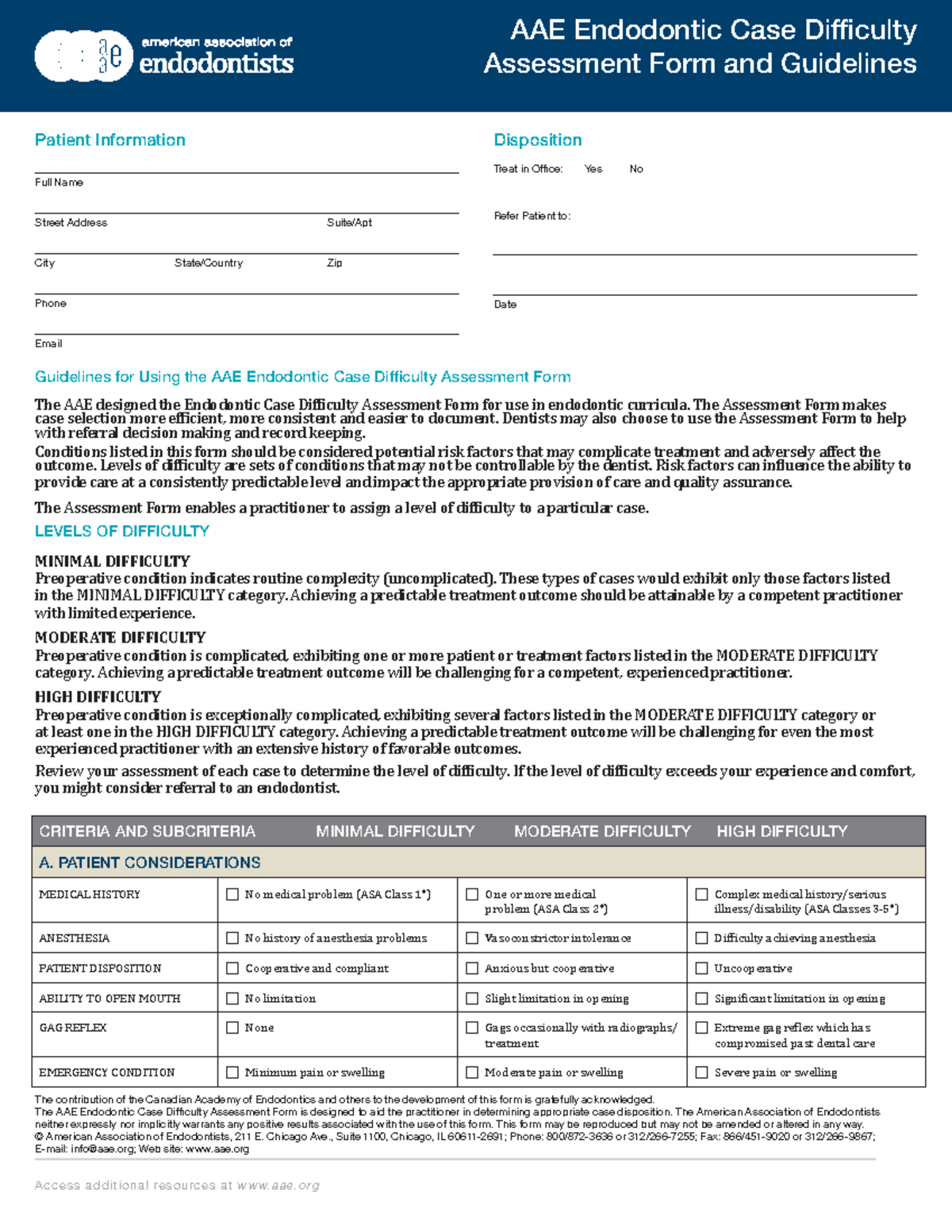 AAE Difficulty Assessment - Access additional resources at aae ...
