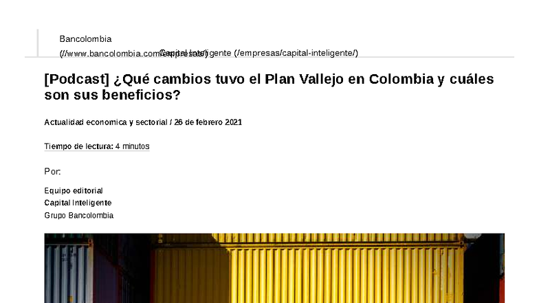 Plan Vallejo en Colombia: Cambios y Beneficios Clave - Studocu