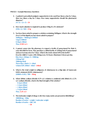 Pharmaceutical Calulations (30 Questions) - PAST QUESTIONS ON ...