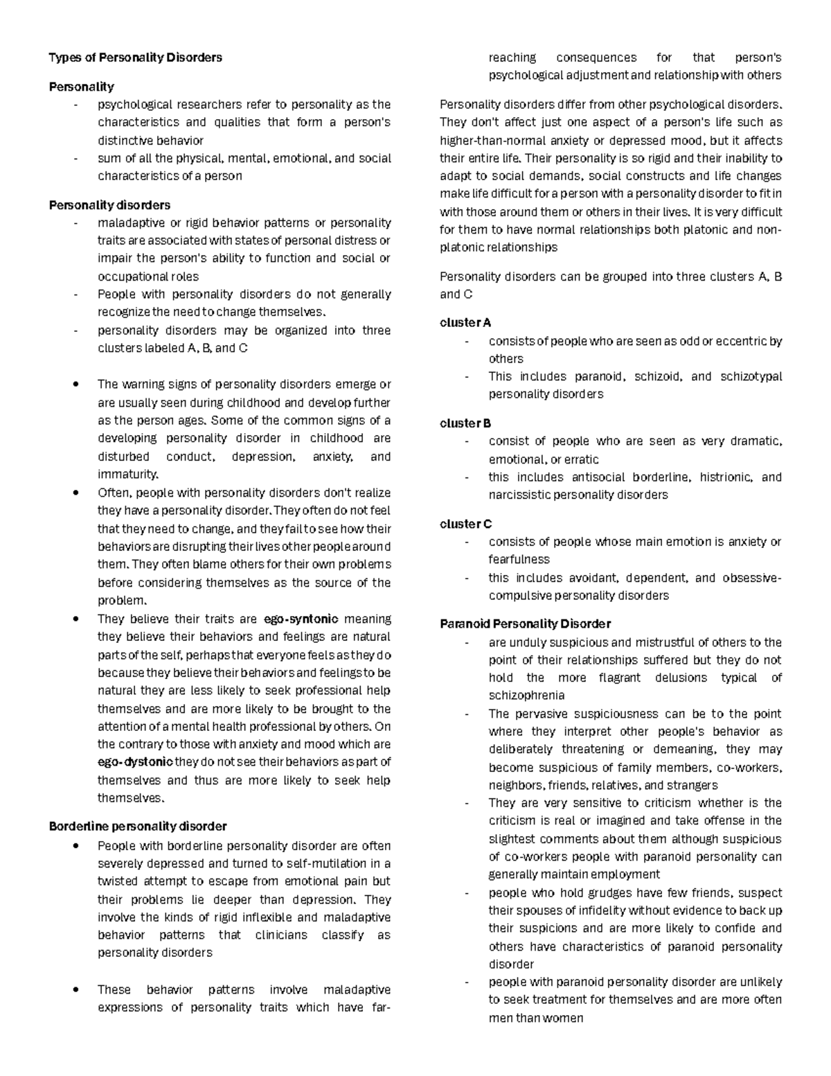 Understanding Personality Disorders: Comprehensive Overview - Studocu