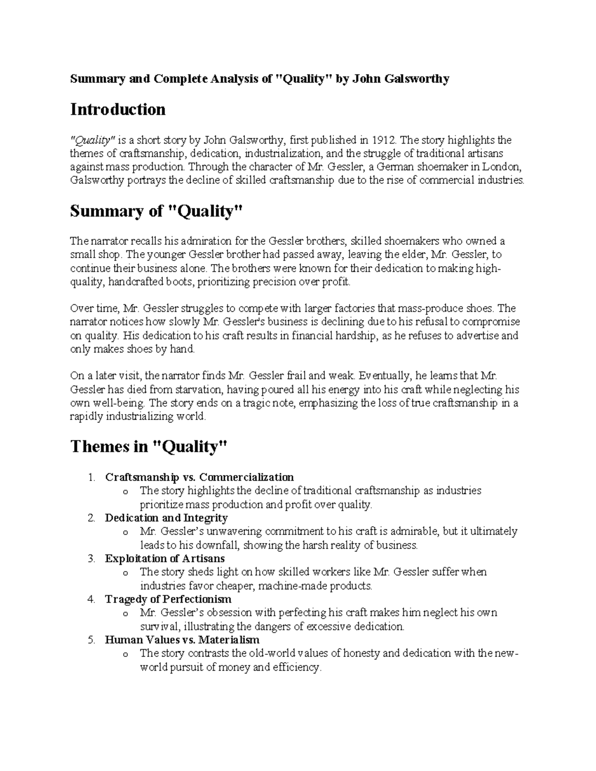 Summary and Complete Analysis of Quality - Summary and Complete ...