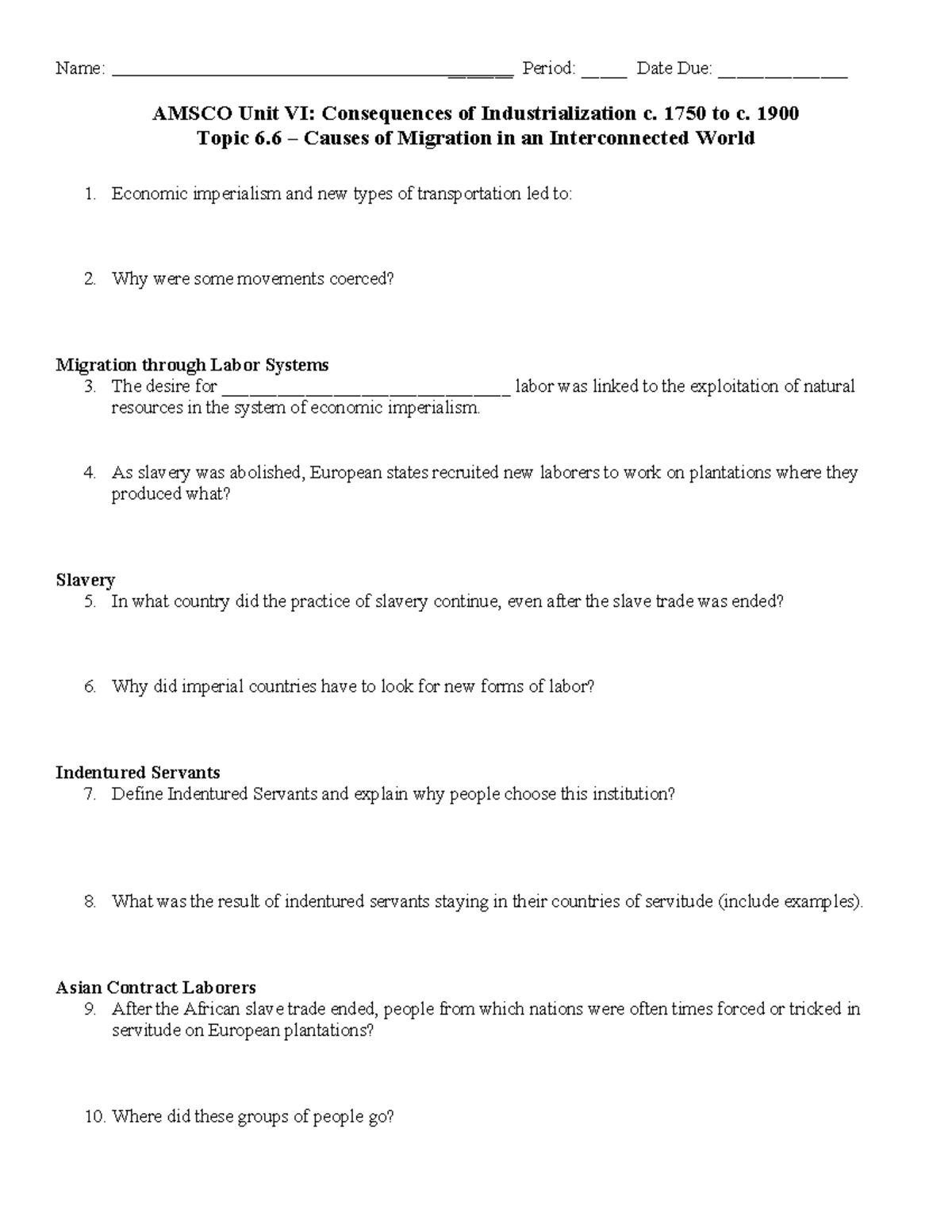 AMSCO Unit VI: Consequences of Industrialization - Topic 6.6 Reading ...