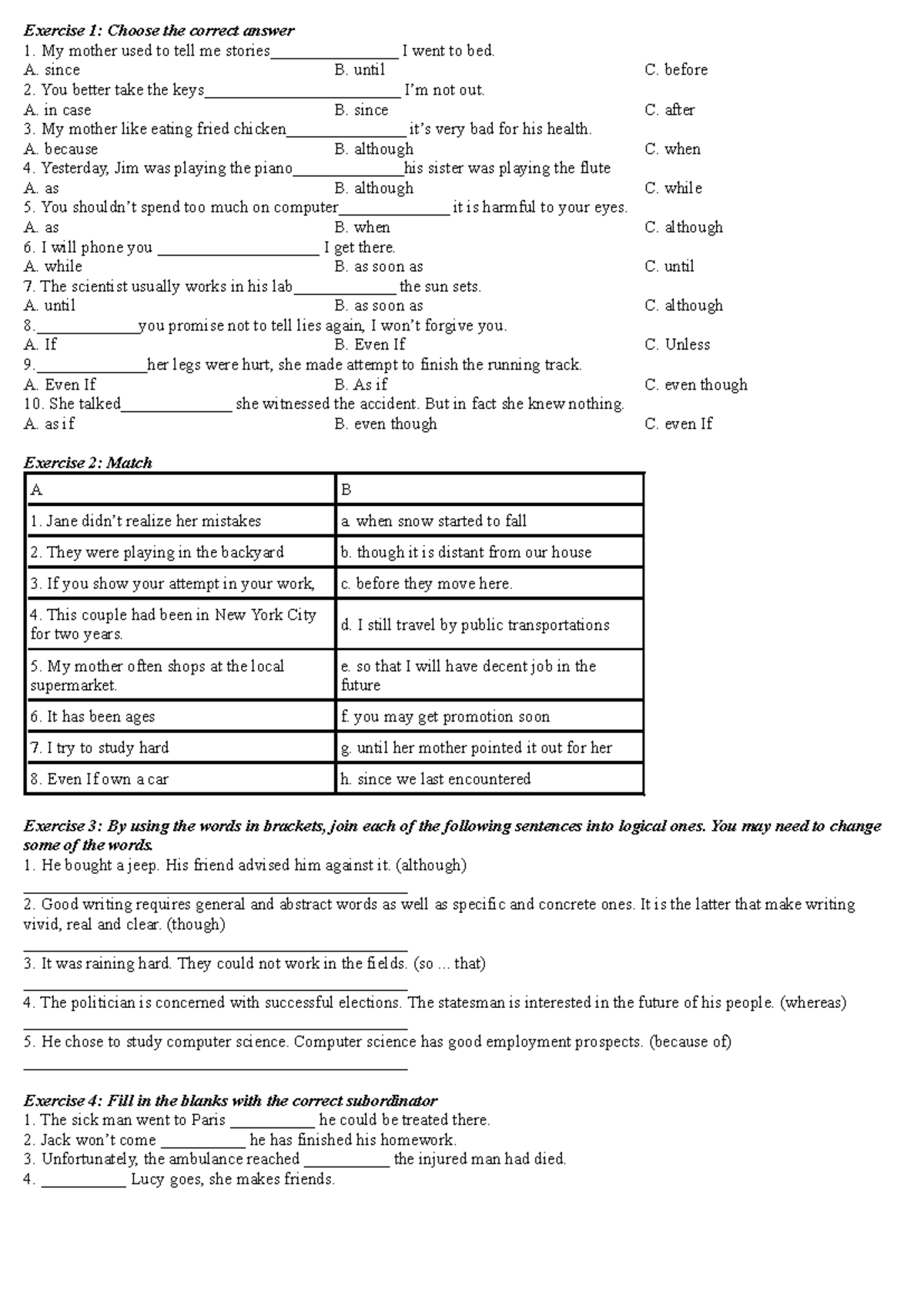 Câu phức - câu phức hợp.docx - Exercise 1: Choose the correct answer My ...