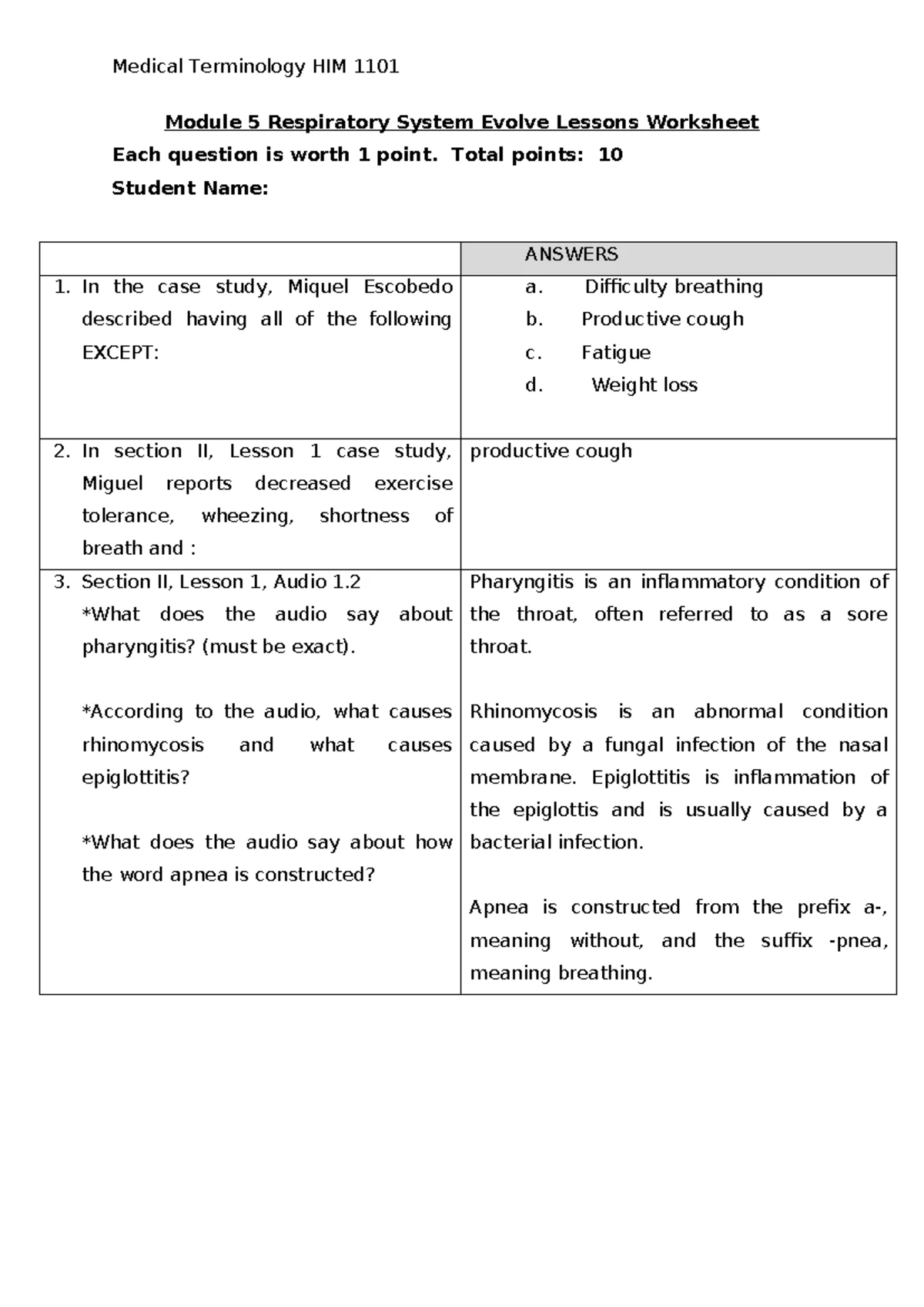 HIM 1101 Module 4 Evolve Worksheet: Integumentary System Lessons - Studocu