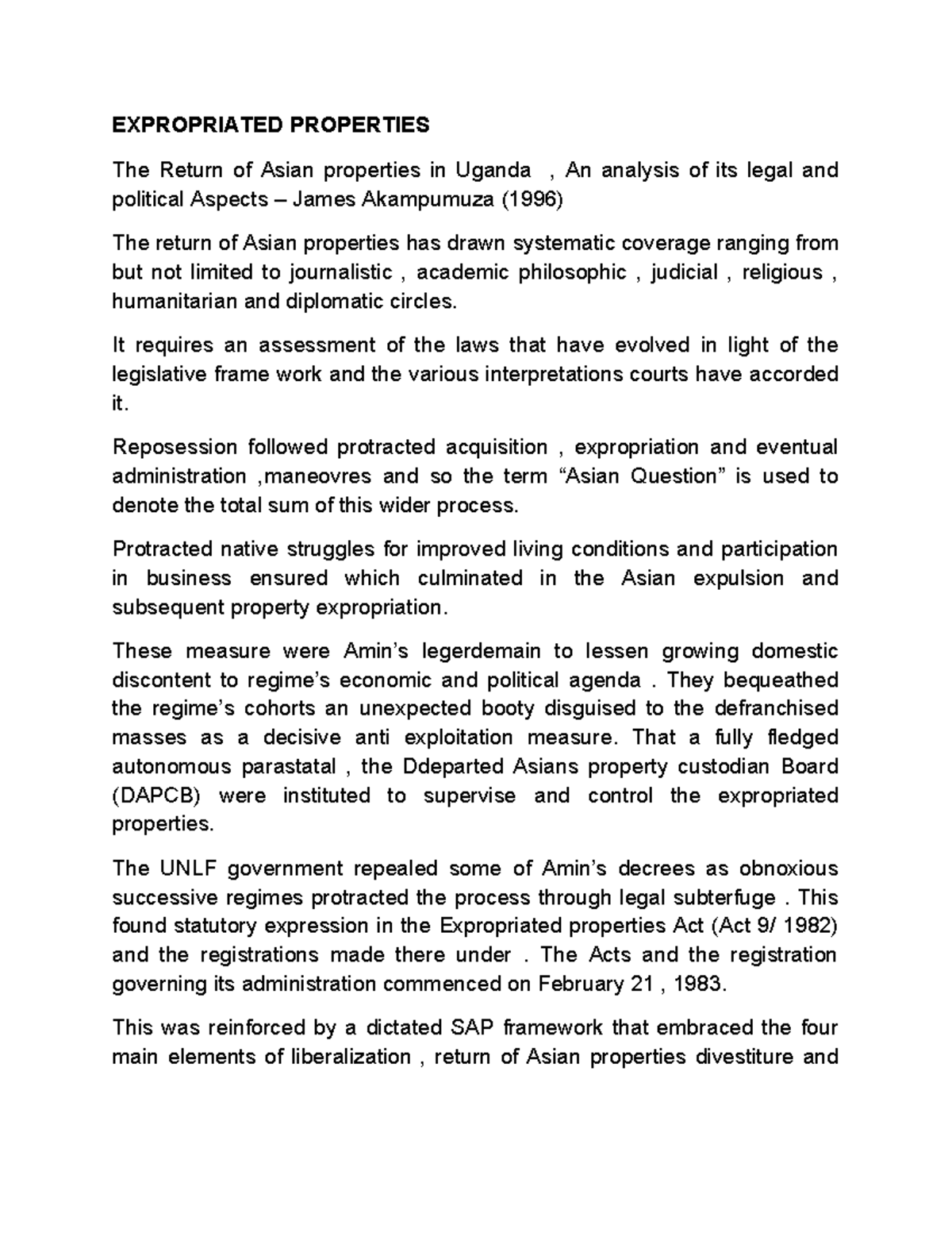 Legal Analysis of Expropriated Properties in Uganda (Land Transactions ...