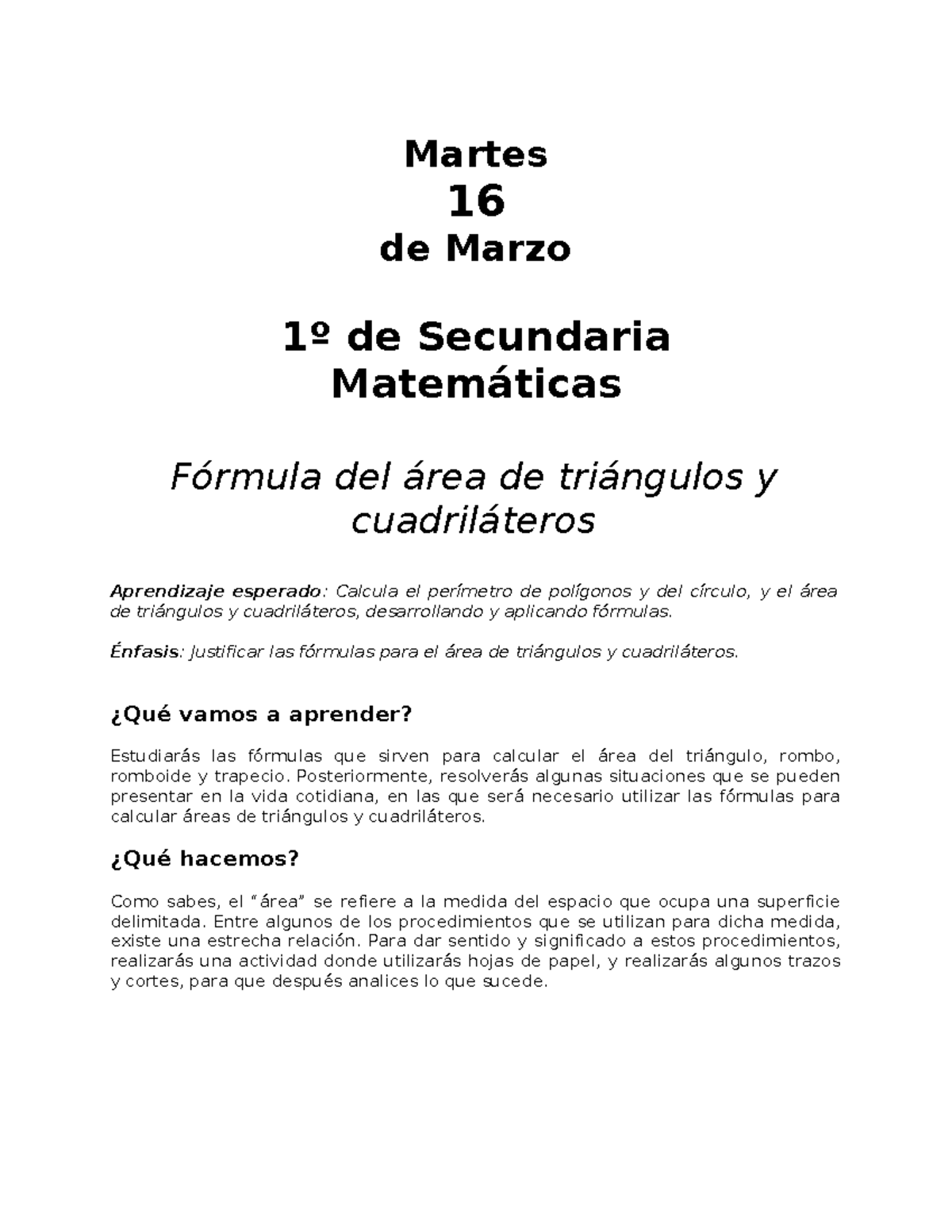 Fórmulas para el Área de Triángulos y Cuadriláteros - 1º Secundaria ...