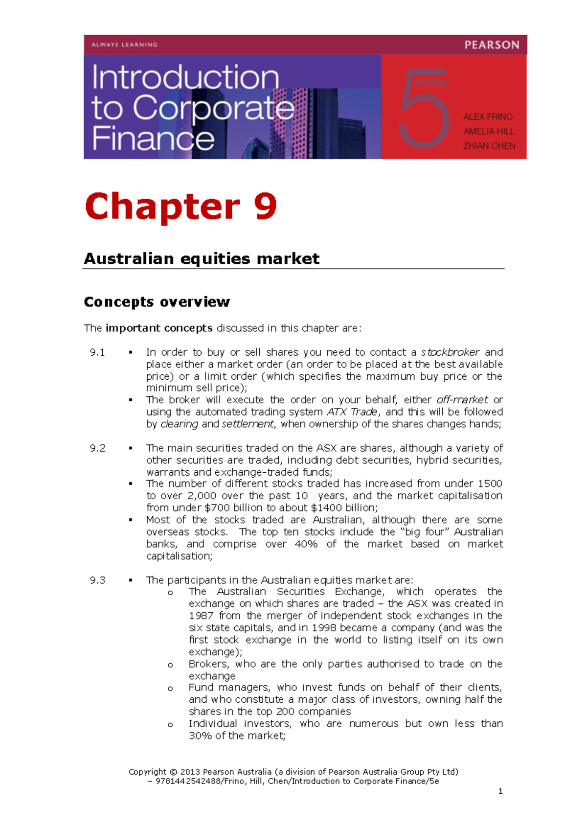 Ch09 sm frino introtocorpfin 5e 2 - Copyright © 2013 Pearson Australia (a division of Pearson ...