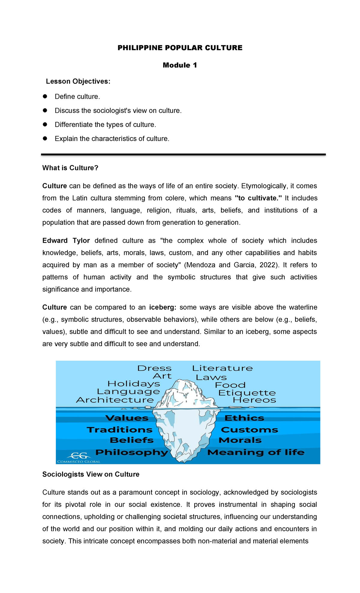 PHILIPPINE POPULAR CULTURE Module 1: Understanding Culture and Its ...