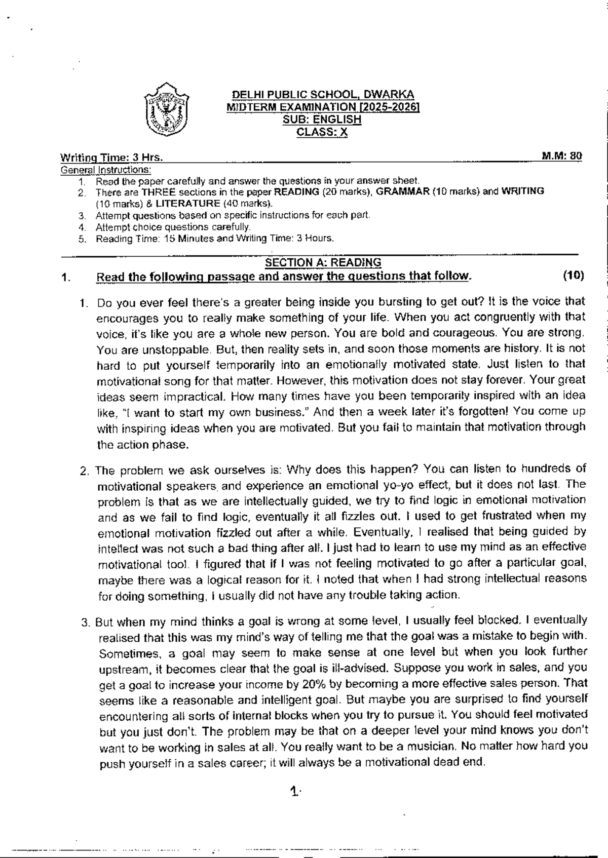Midterm Exam Paper for Class 10 - 2025-2026 - Studocu