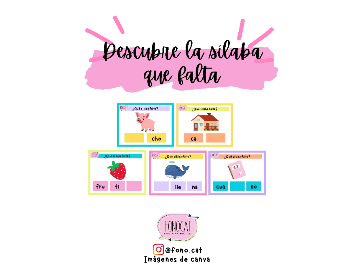 Descubre la Sílaba que Falta: Actividades Interactivas de Lengua - Studocu