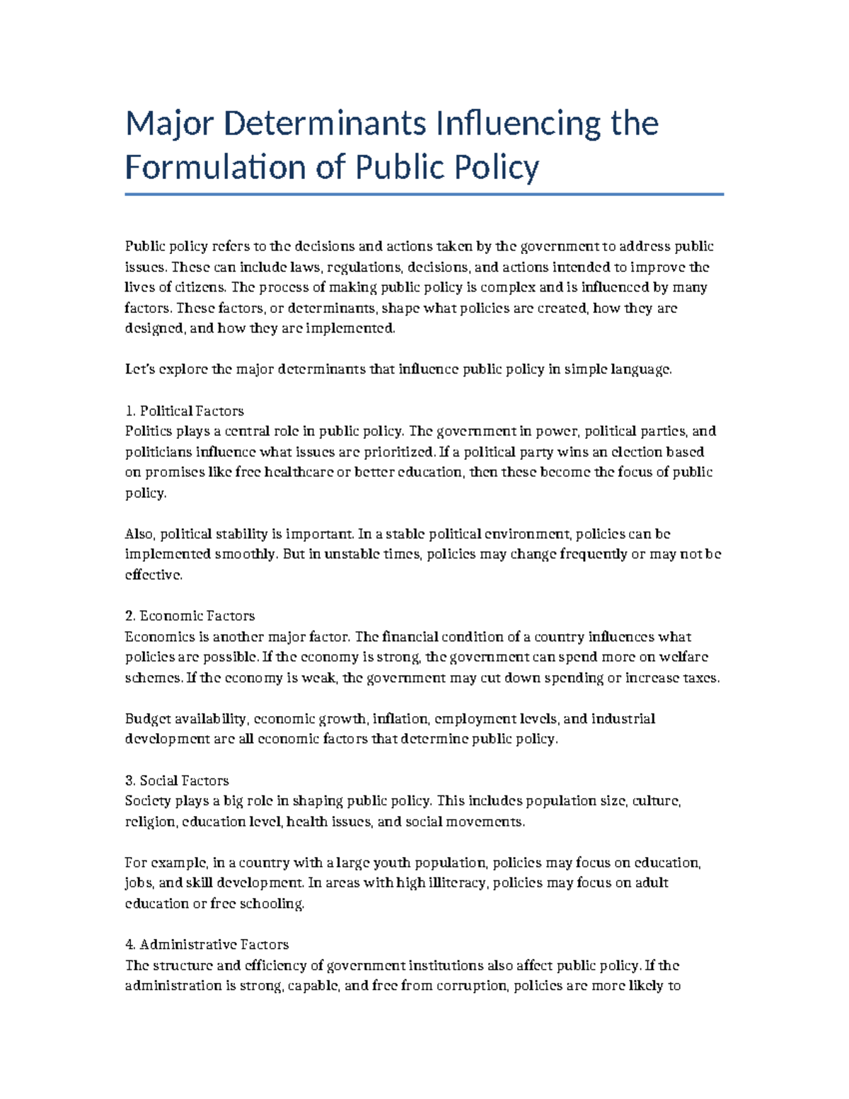 Public Policy Determinants: Key Influences on Policy Formulation - Studocu