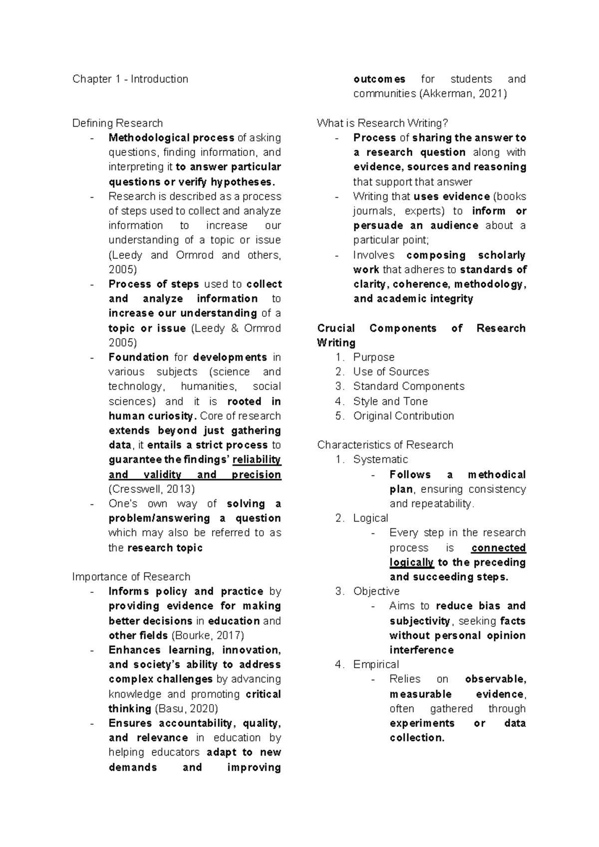 Research Methodology Overview: Chapter 1 & 2 Insights - Studocu