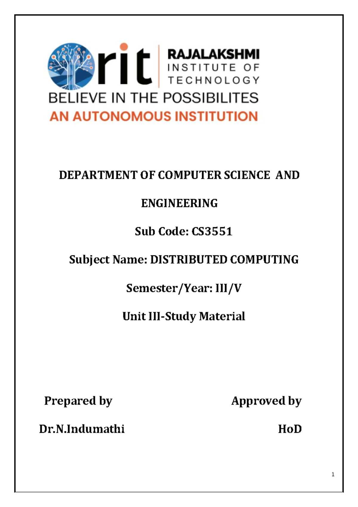 DC Unit III - ..... - DEPARTMENT OF COMPUTER SCIENCE AND ENGINEERING ...