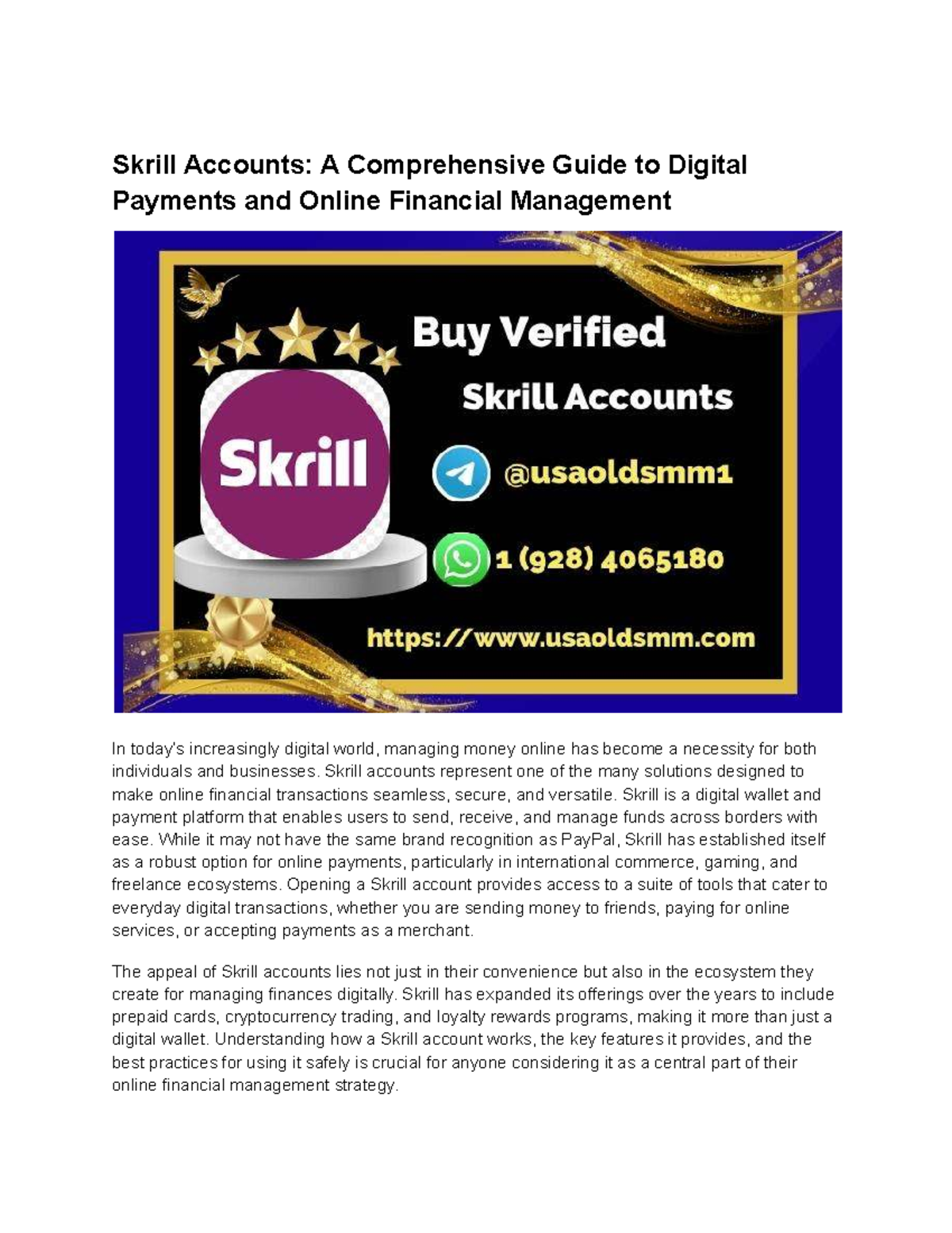 Skrill Accounts: A Complete Guide to Digital Payments & Finance Management - Studocu